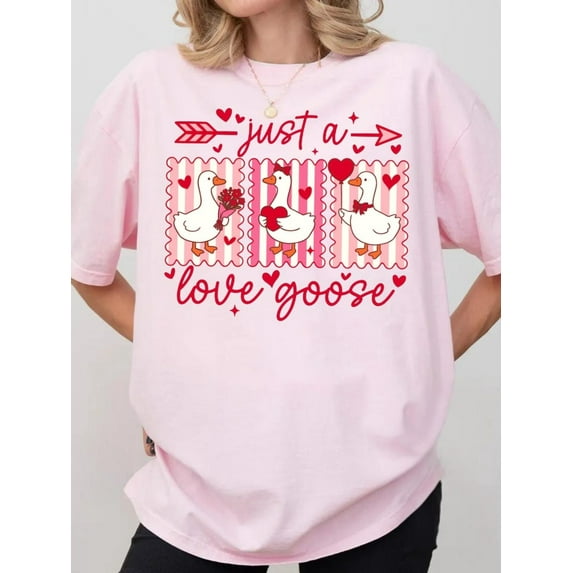 Just a Love Goose Valentine Shirt Front Print Cute Goose Heart Pattern ...