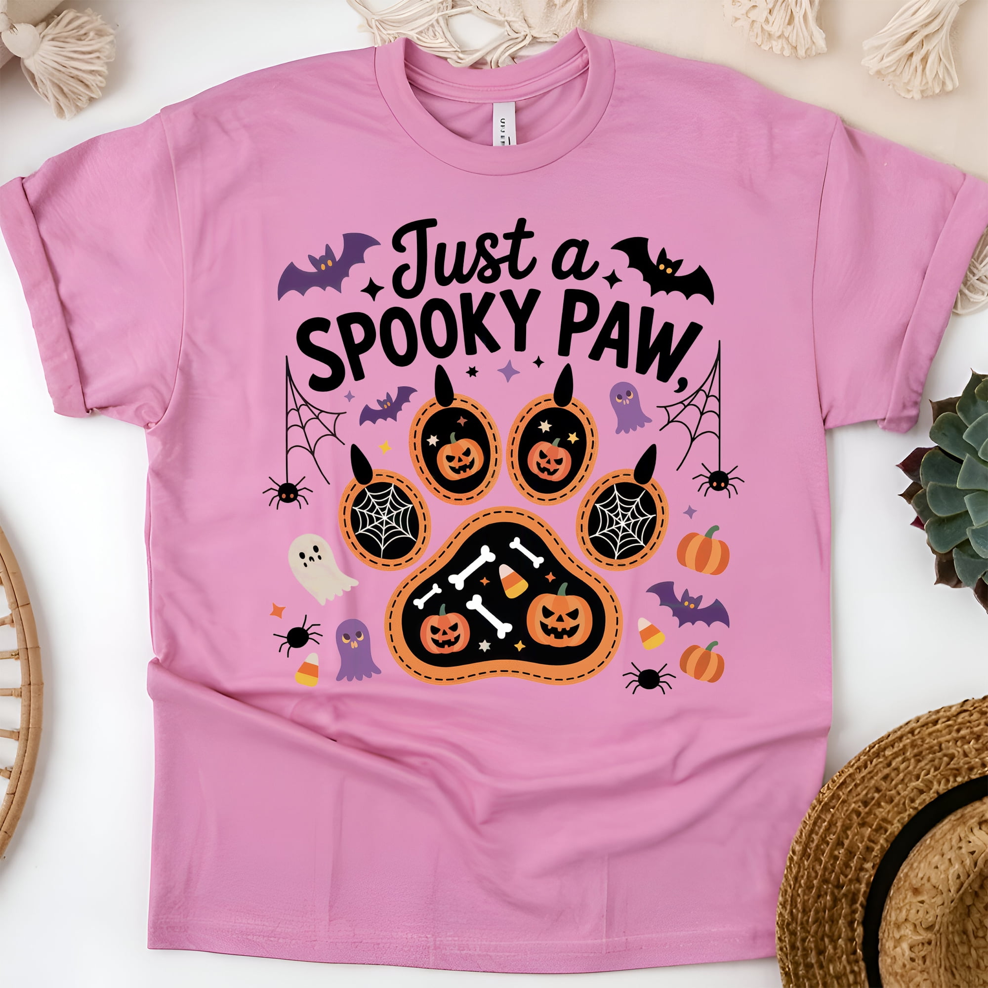 Just a Spooky Paw T-Shirt | Halloween Dog Paw Pumpkin Ghost Tee, Azalea ...