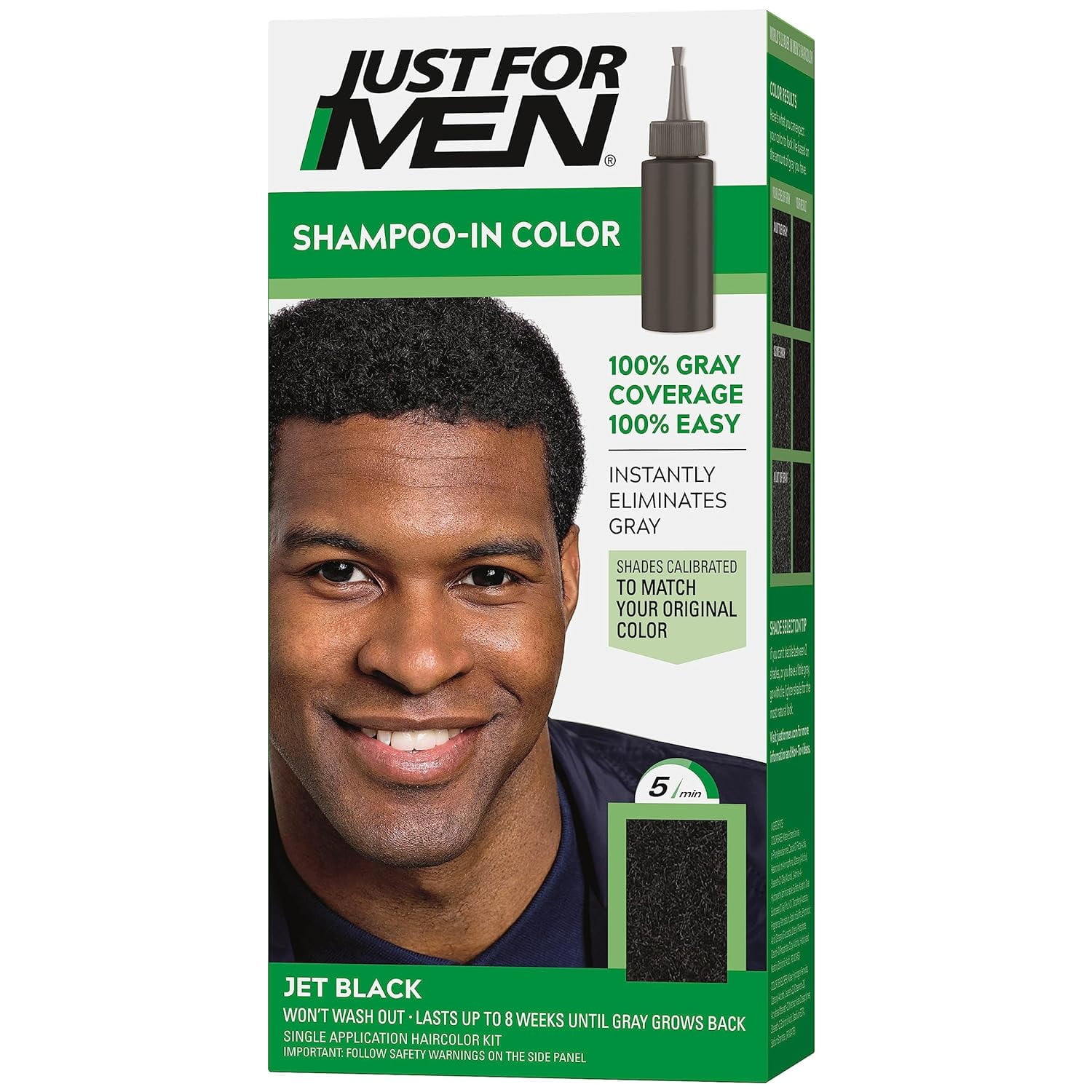Just For Men Natural Hair Color Shampoo-in Dye, H-60 Jet Black ...