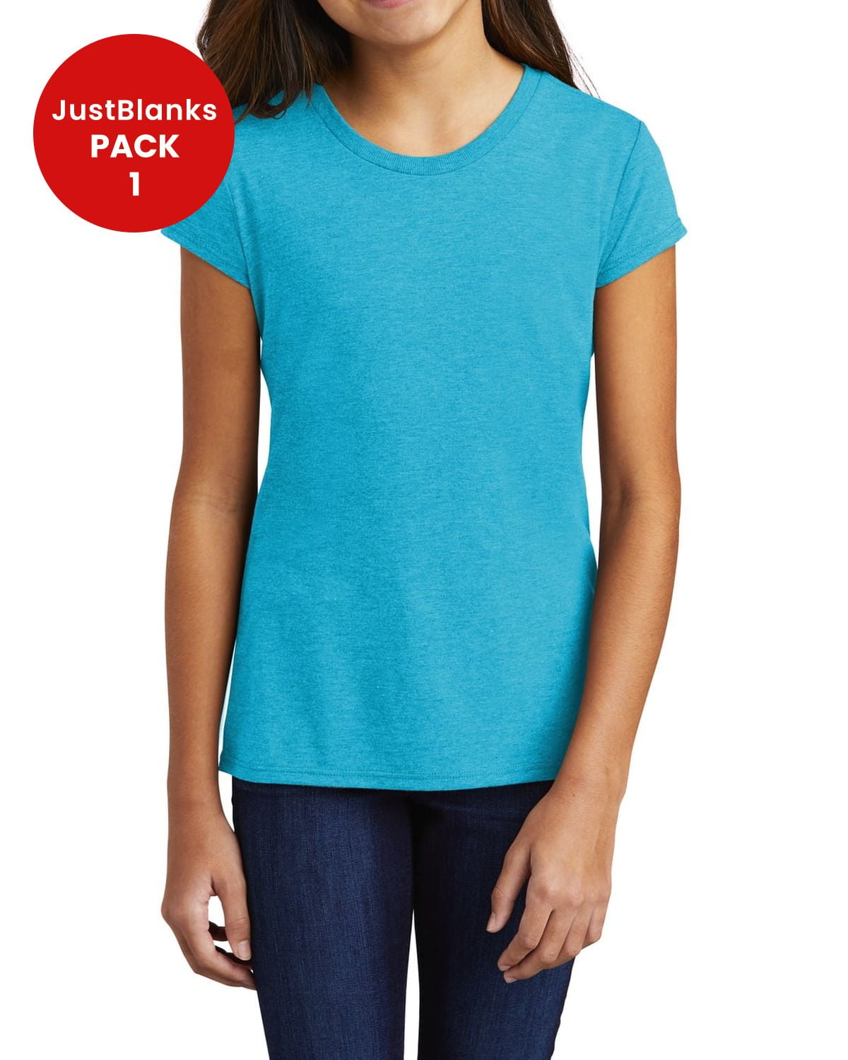 JustBlanks Girls Perfect Tri Shoulder to shoulder taping 1x1 rib knit neck 4.5-ounce Crew Neck T ...