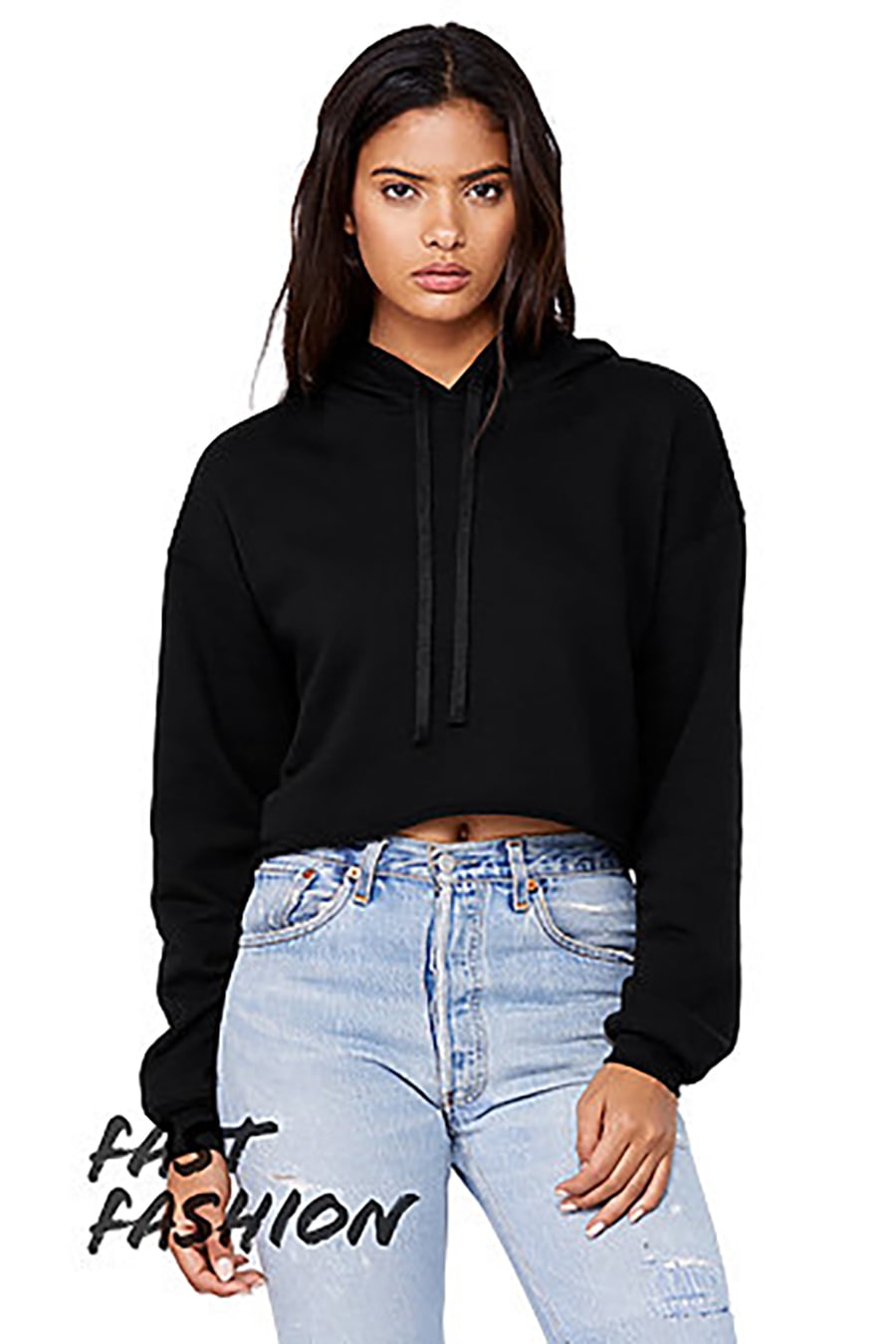 JustBlanks Women's Crop Fleece Hoodie Pre Shrunk DTM Drawcord Raw Hem ...