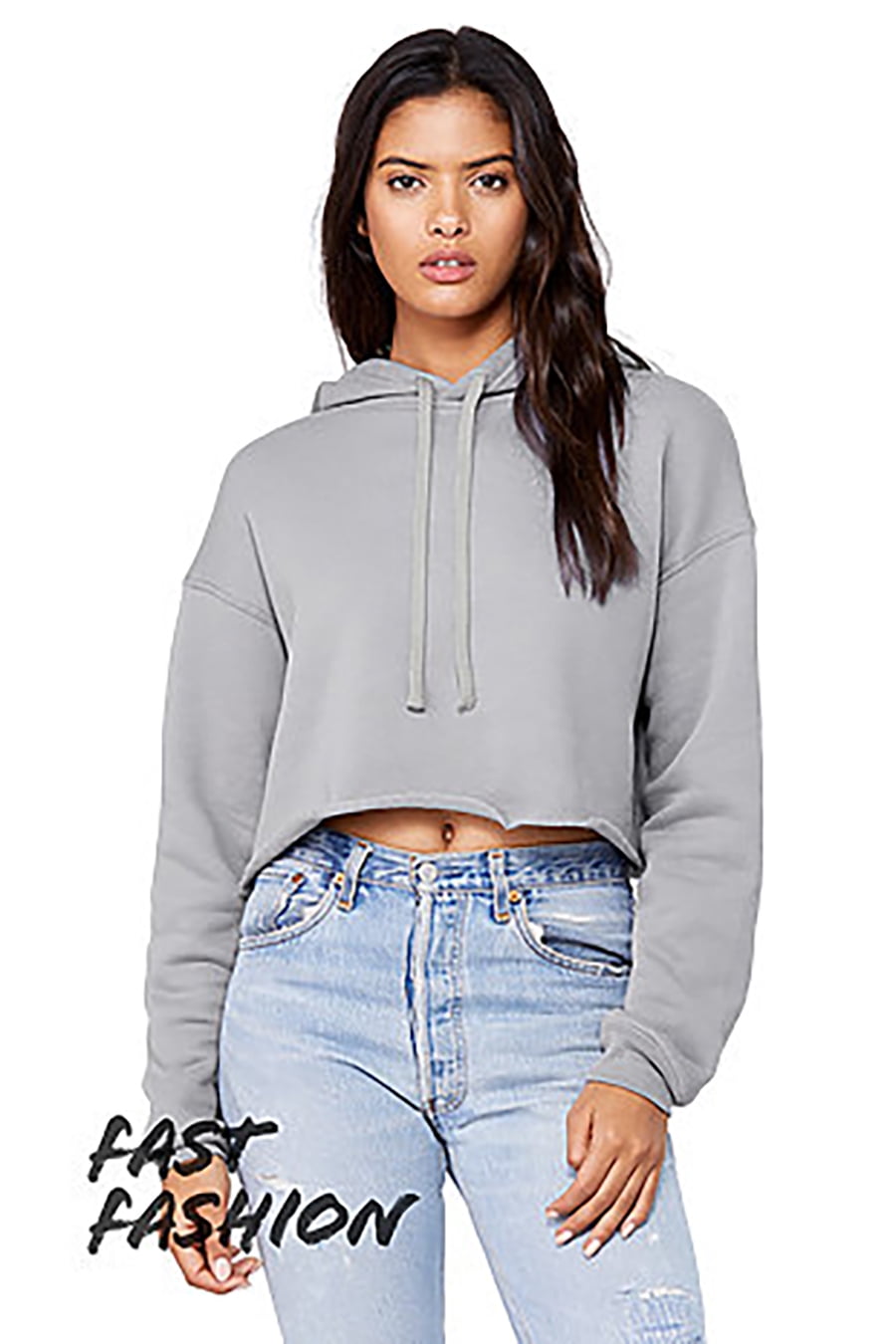 JustBlanks Women's Crop Fleece Hoodie Pre Shrunk DTM Drawcord Raw Hem ...