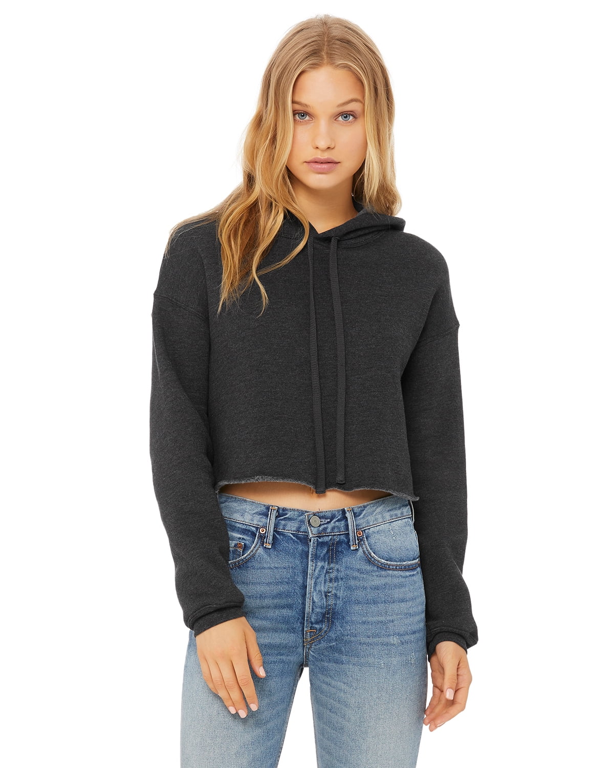 JustBlanks Women's Crop Fleece Hoodie Pre Shrunk DTM Drawcord Raw Hem ...