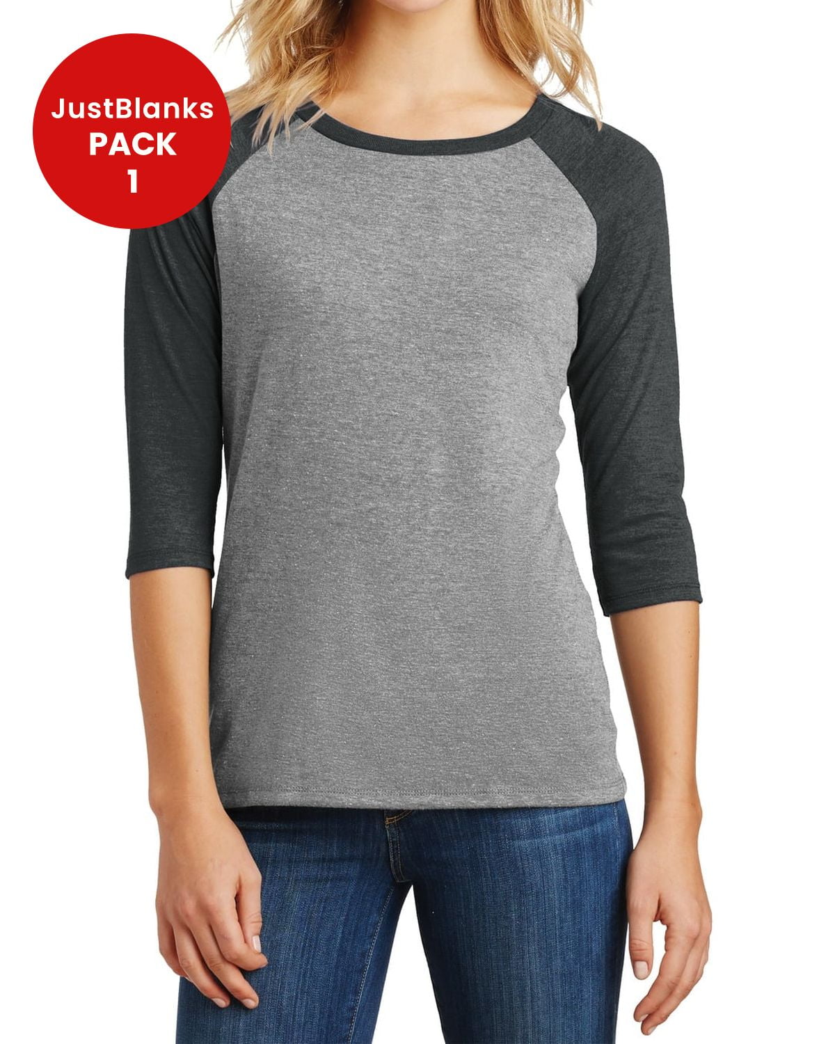 JustBlanks Women’s Perfect Tri 3/4-Sleeve Perfectly Classic Raglan T-Shirts Back Neck Tape Round ...