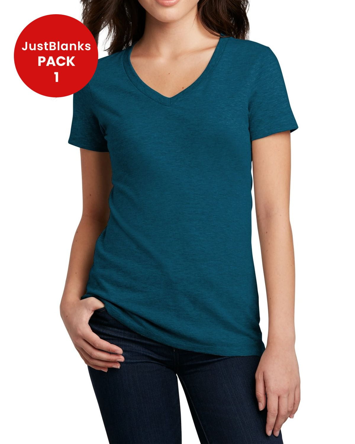 JustBlanks Women's Perfect Blend V-Neck Tee Tear-away label 1x1 rib ...
