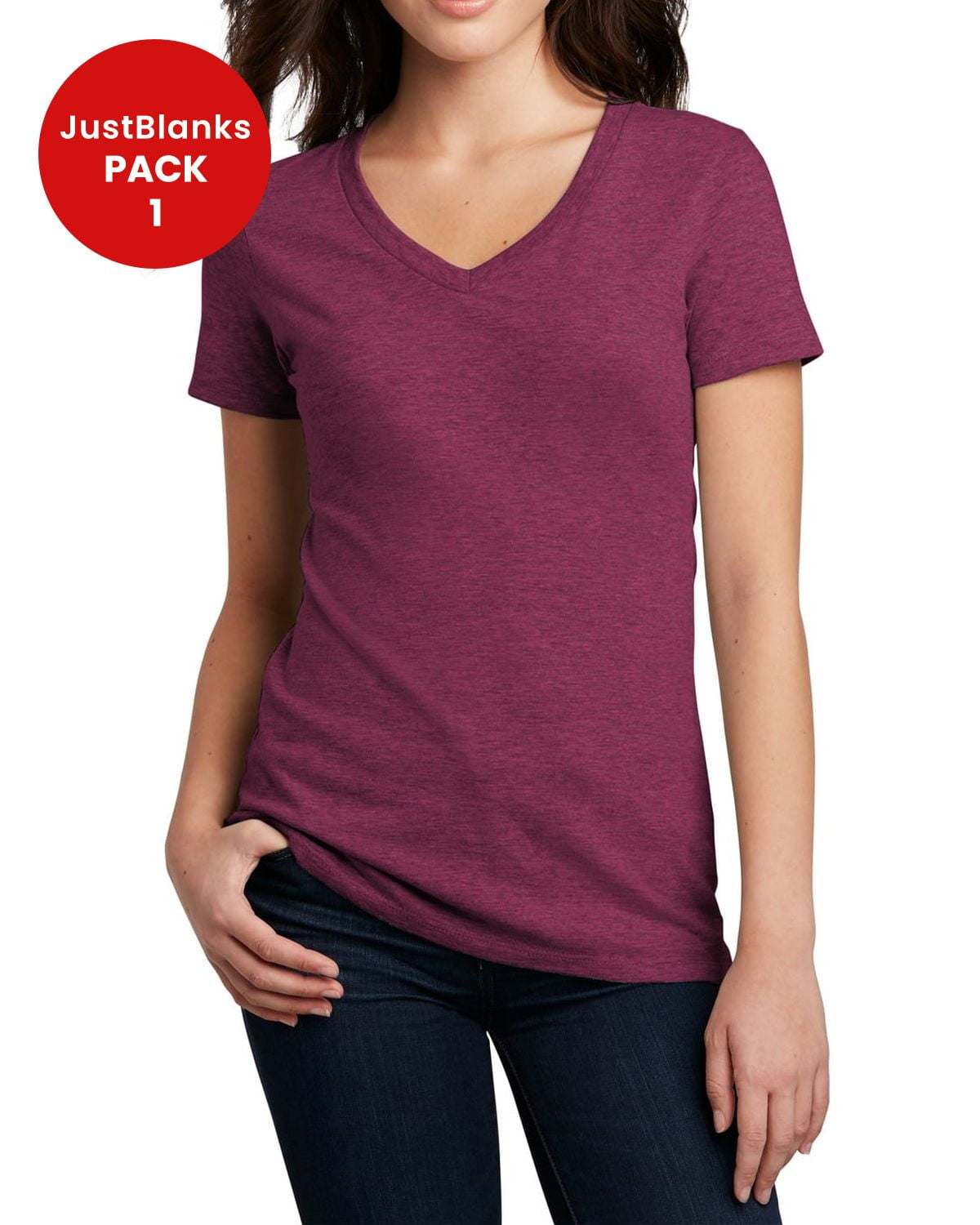 JustBlanks Women Perfect Blend V Neck Tee 1x1 rib knit neck Shoulder to ...