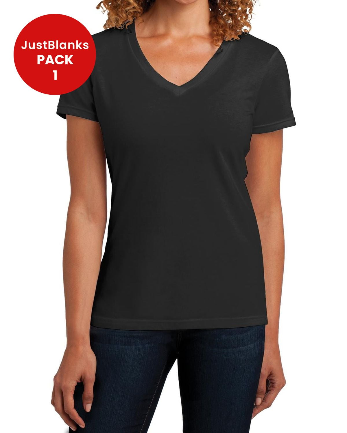 JustBlanks Women Perfect Blend V Neck Tee 1x1 rib knit neck Shoulder to ...