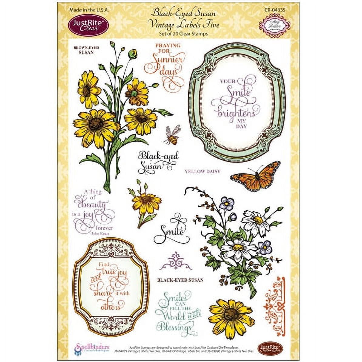 JustRite Papercraft Clear Stamps 6"X8"-Black-Eyed Susan Vintage Labels ...