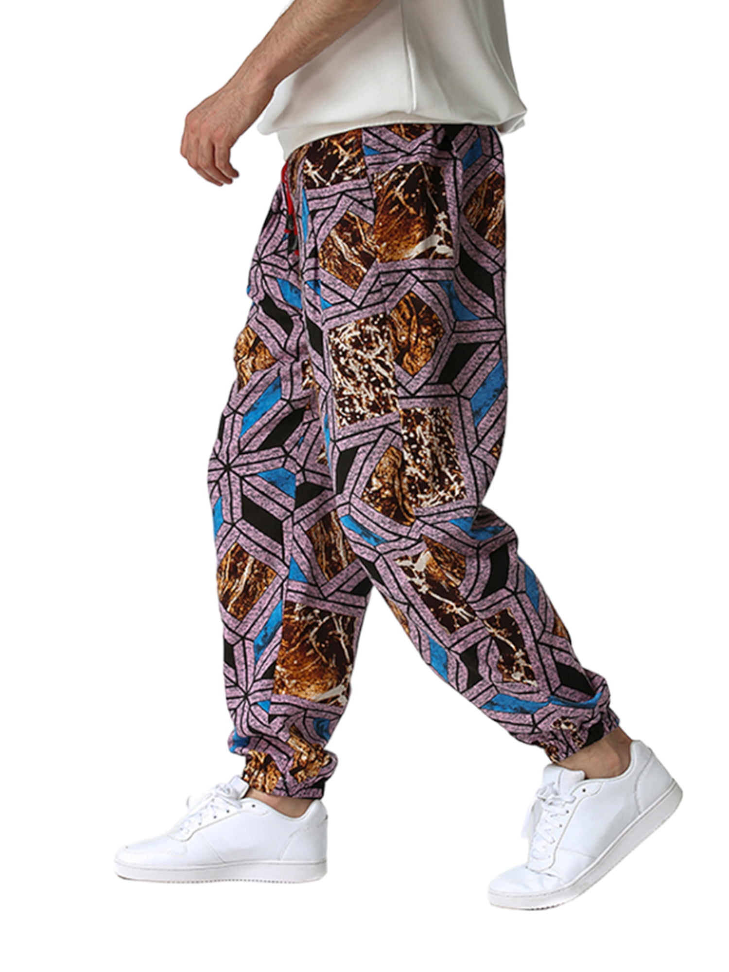 JustVH Men Cotton Linen Ankle Length Hipster Pants Elasic Jogger Slacks ...