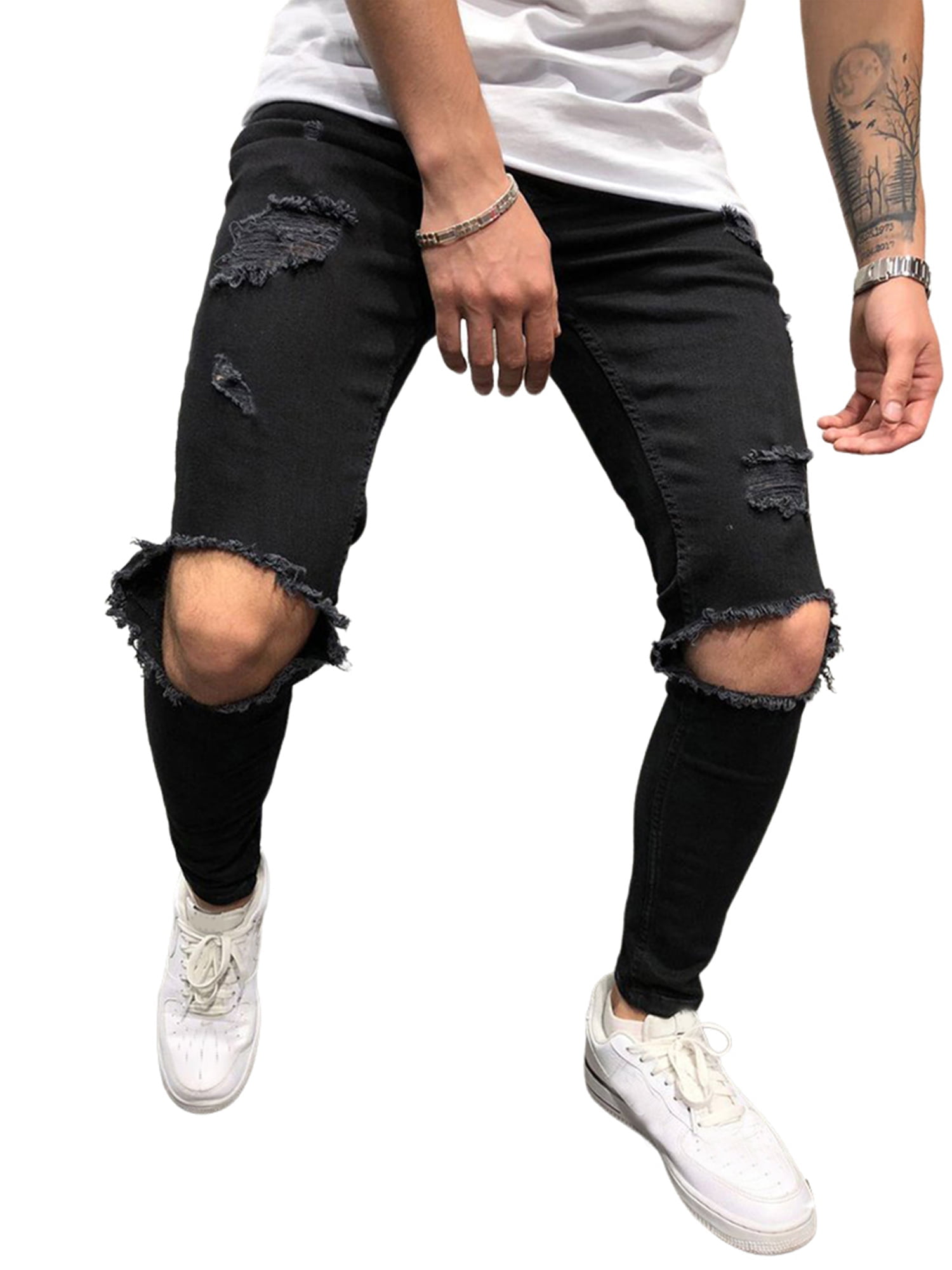 JustVH Men Hipster Slim-leg Skinny Denim Streetwear Ripped Jeans - Walmart.com