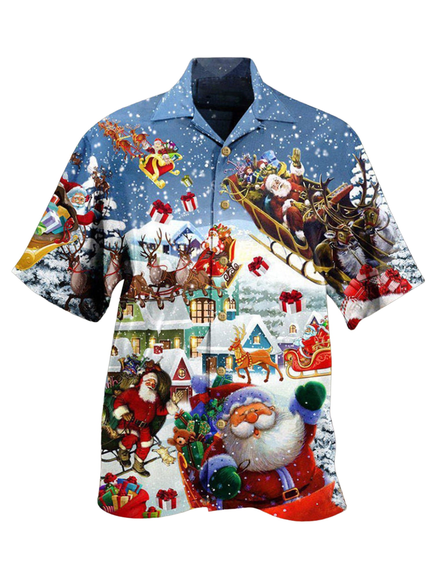 JustVH Men Short Sleeve Festival Blouse Cartoon Christmas Button Shirt ...