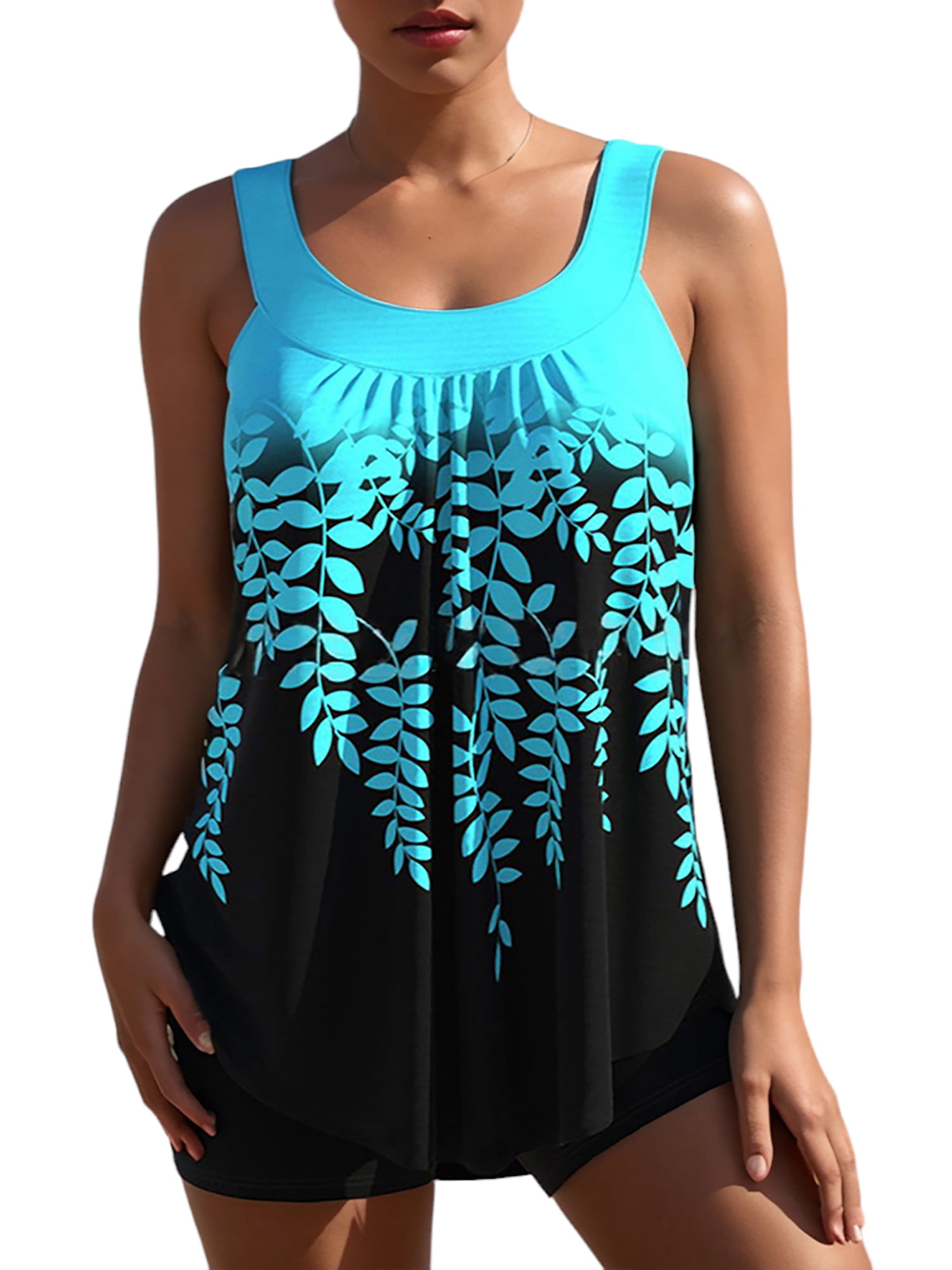 JustVH Women 2Piece Racerback Wide Strap Tankini Pattern Wireless Swim ...