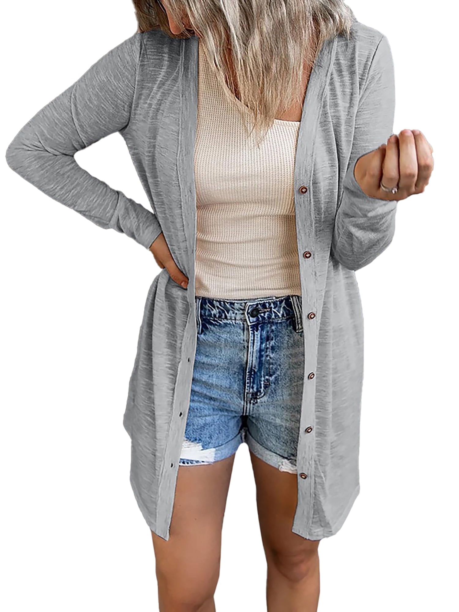JustVH Women Button Down Solid Color Long Sleeve Open Front Soft Knit ...