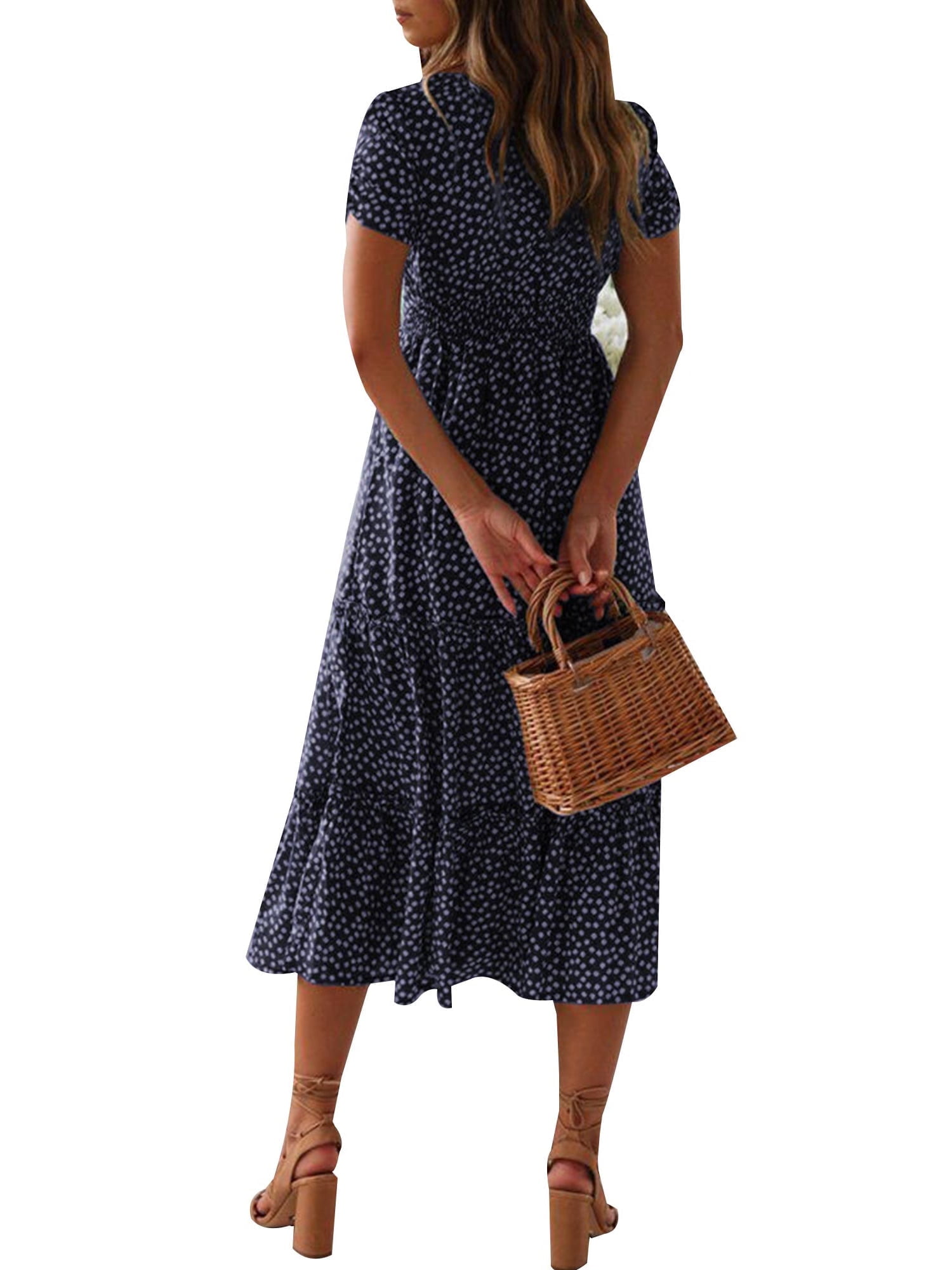 JustVH Women Casual Boho Beach Colorful Dots Short Sleeve Elasticised ...