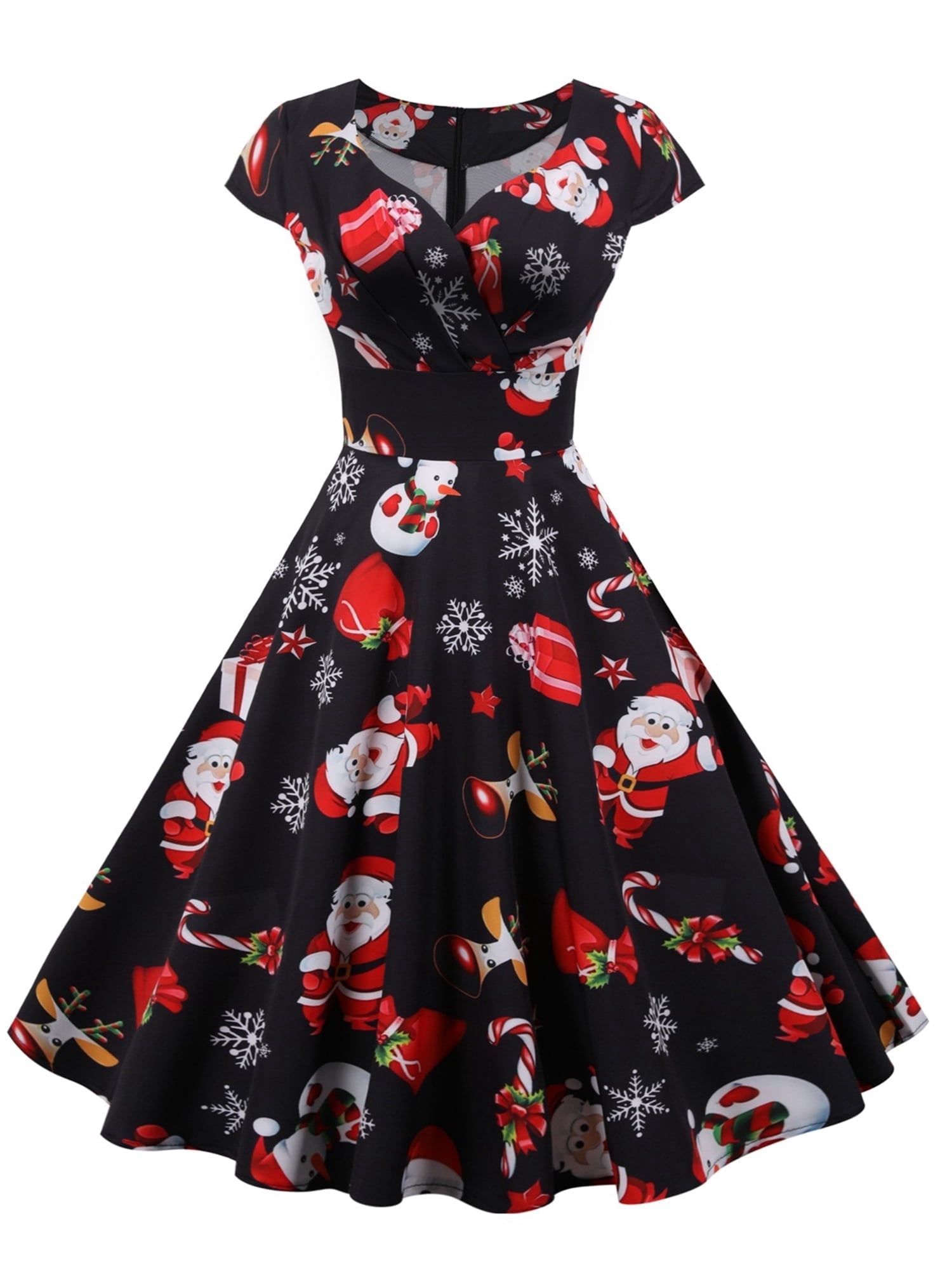 JustVH Women Christmas Dresses Party Snowman Print Bandage Skater Dress ...