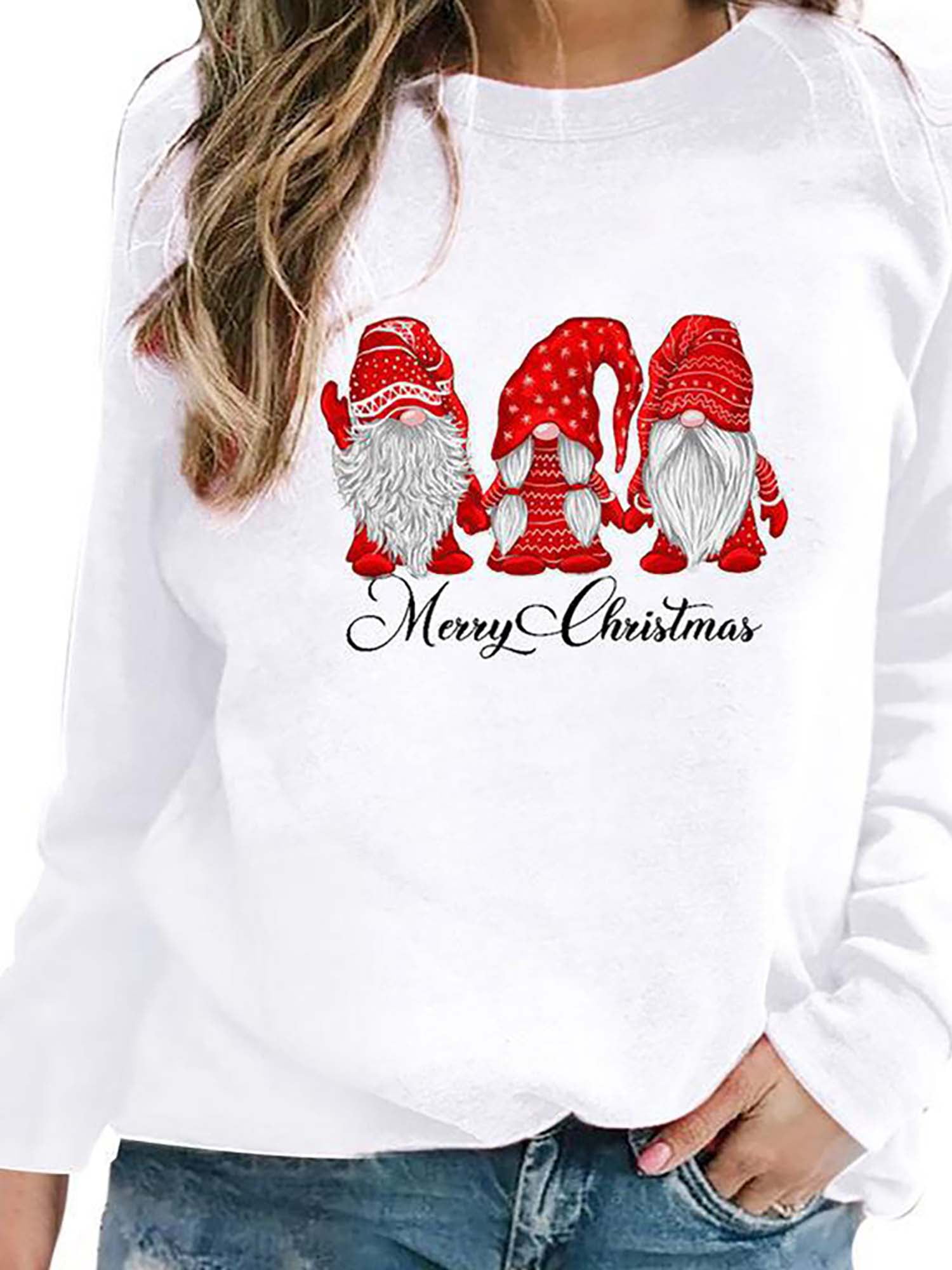 JustVH Women Christmas Snowman Print Tops Crew Neck Tunic T-Shirt ...