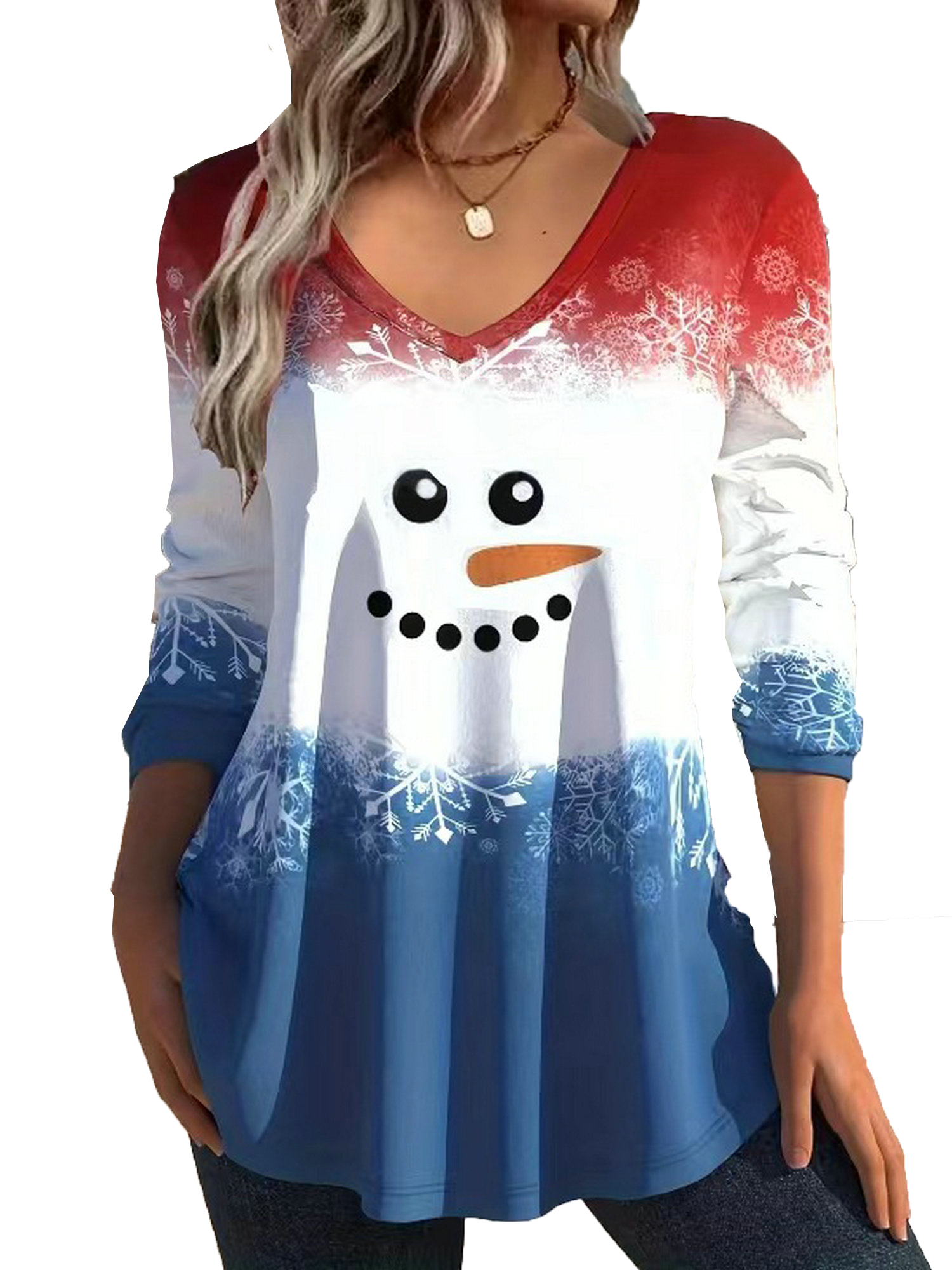 JustVH Women Christmas Snowman Print Tops Crew Neck Tunic T-Shirt ...