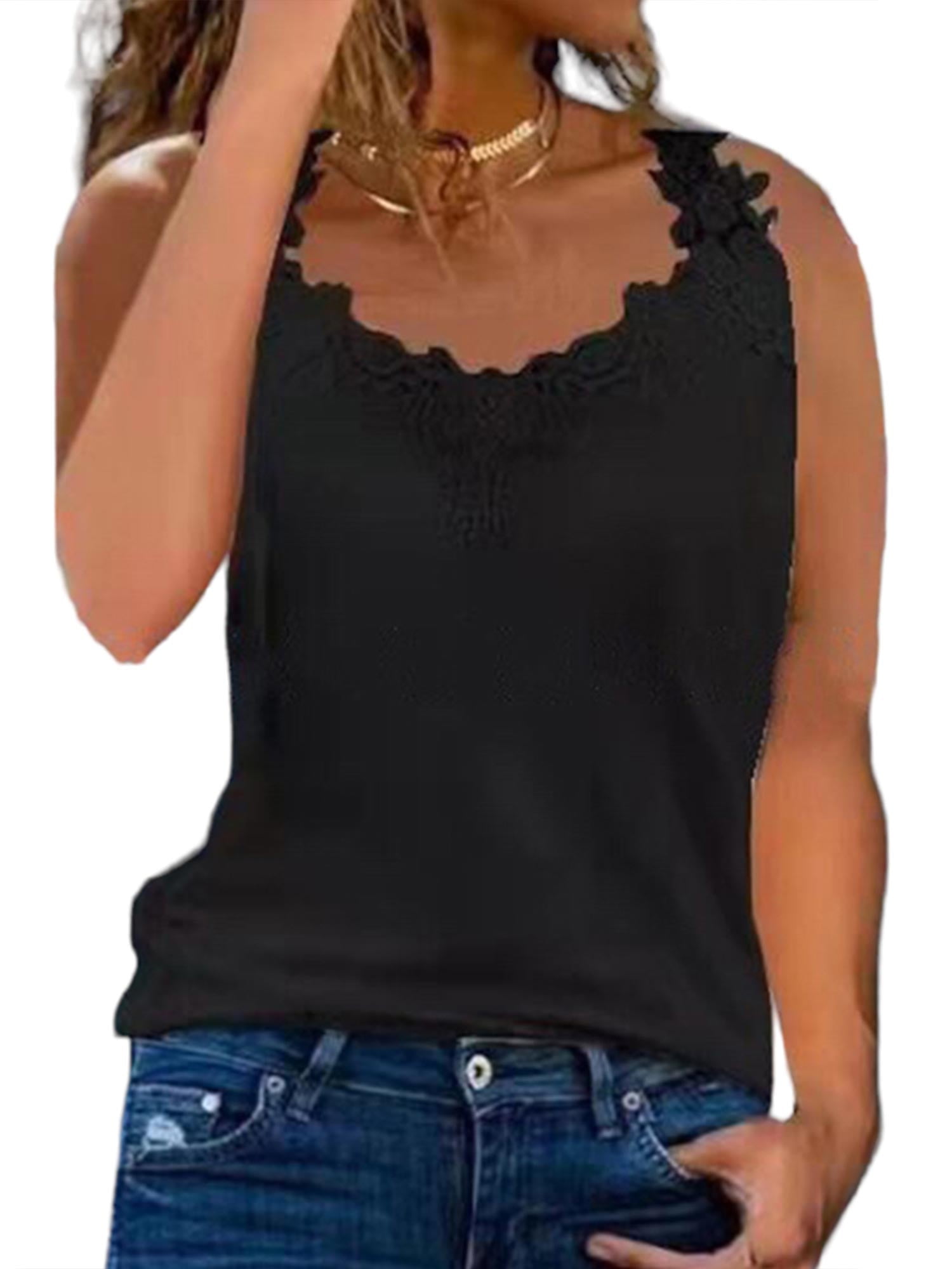 JustVH Women Cutwork Embroidery Lace Camisole Solid Color Tank Tops ...