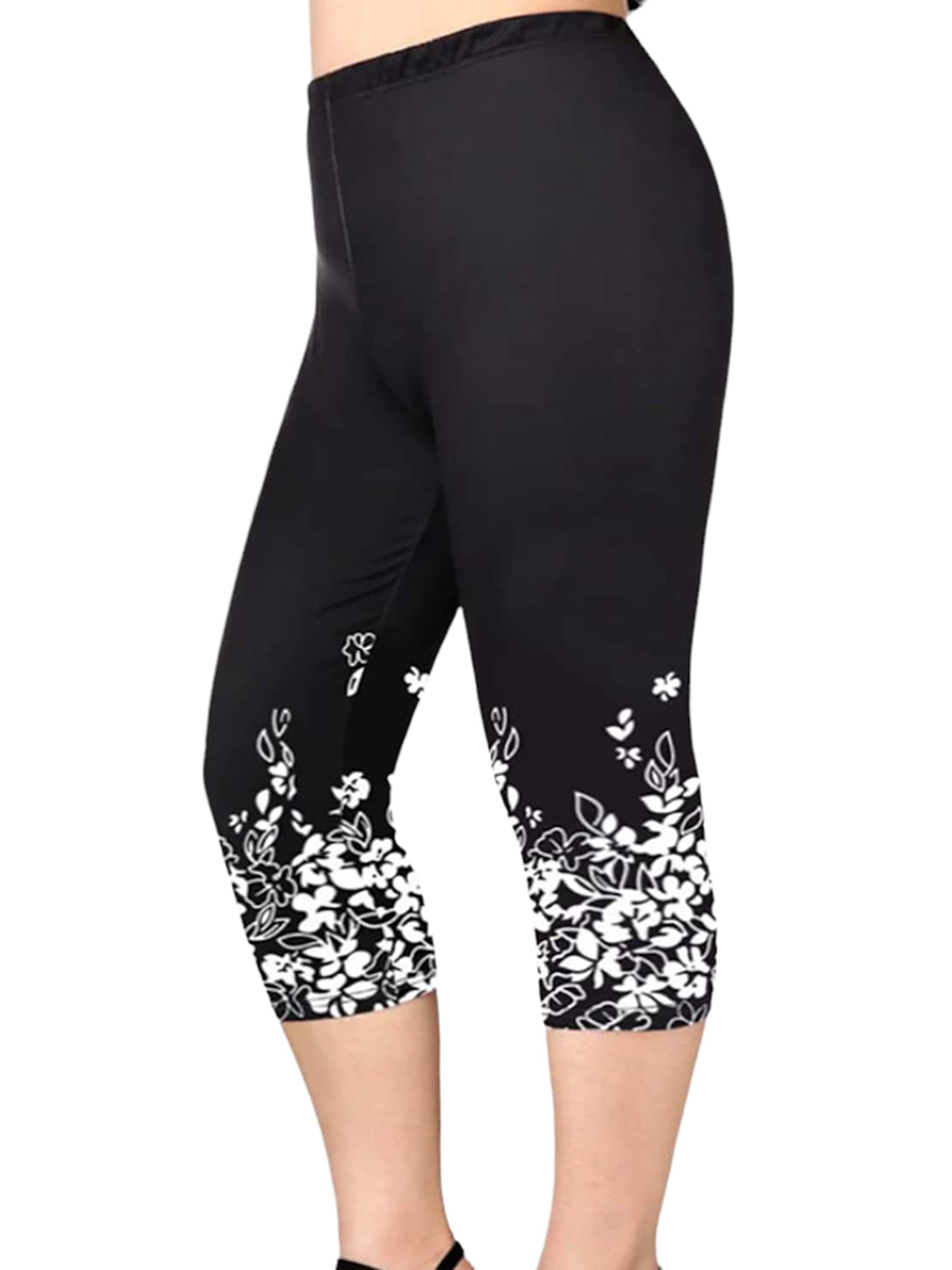 JustVH Women Plus Size Graphic Capri Leggings Skinny Stretchy Calf ...