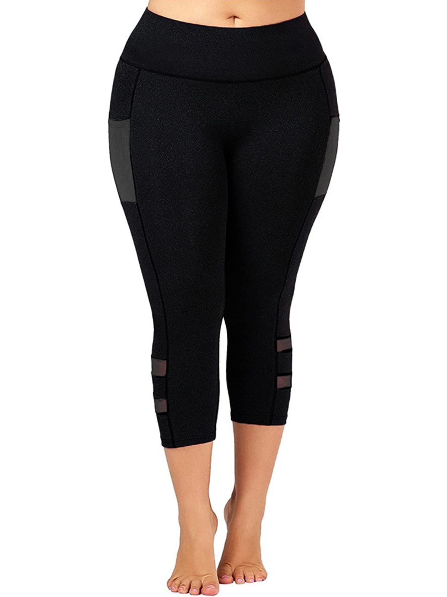 JustVH Women Plus Size Stretch Active Capri Female Legging With Side ...