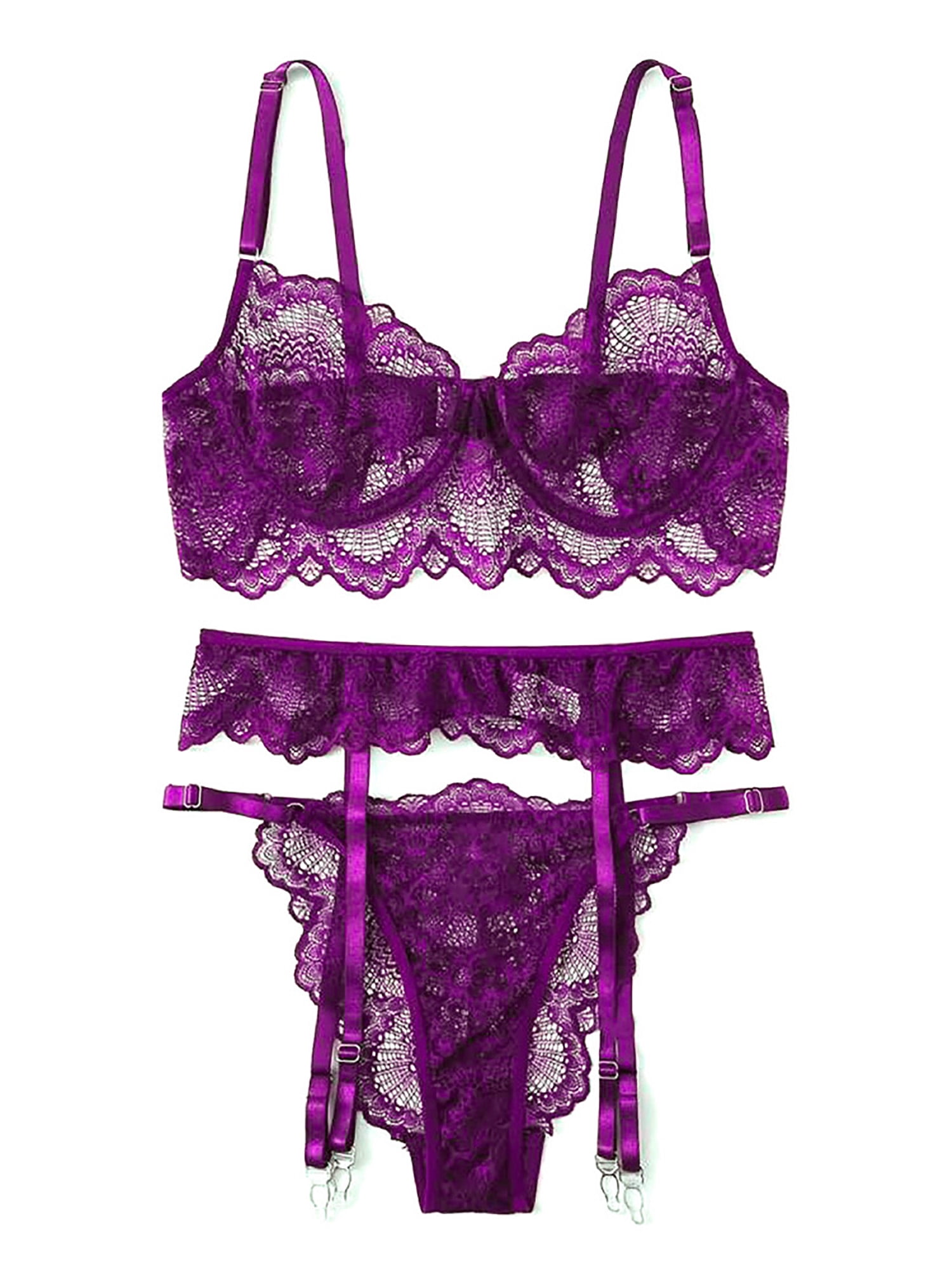Justvh Women Sexy Lace Floral Garter Belts Sexy Bra And Panty Teddies