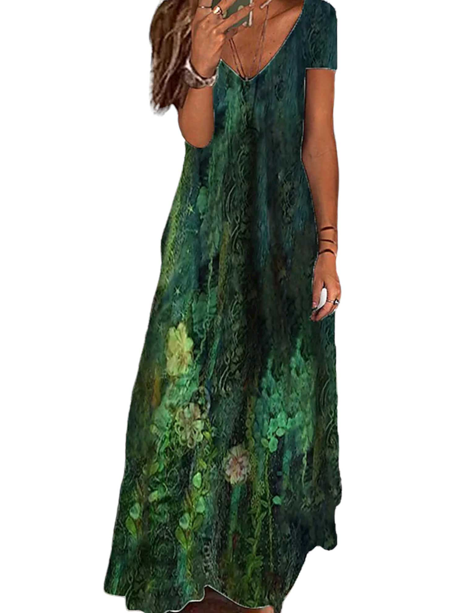 JustVH Women Summer Elegant Lace Splice Spaghetti Slip Dress Floral Print V-Neck Midi Dress ...