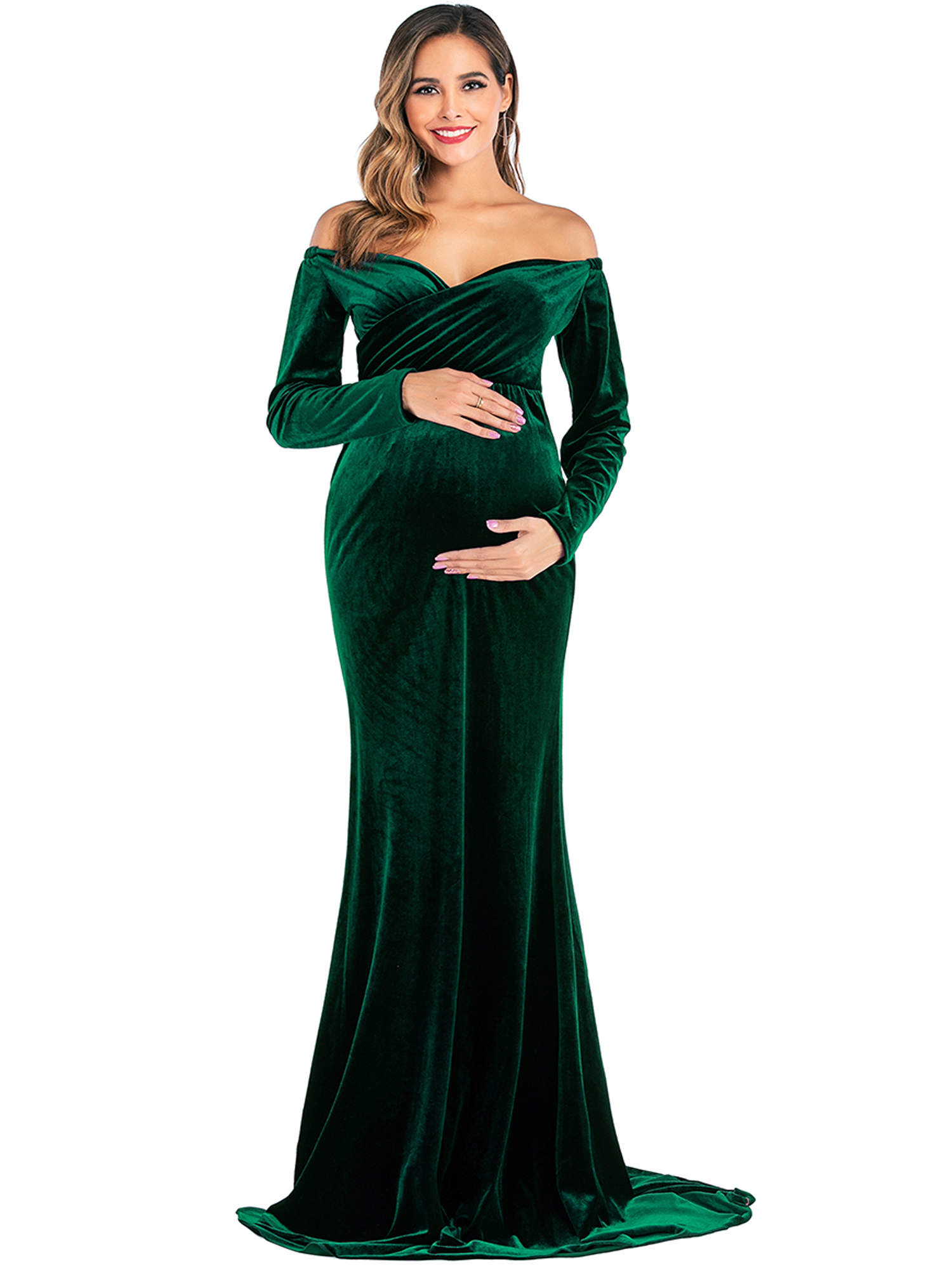 JustVH Women's Velvet Maternity Dress for Photography Baby Shower V ...