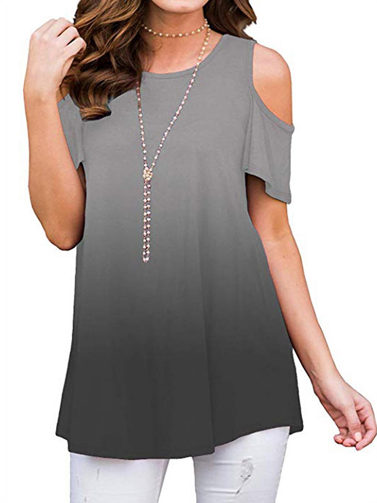 JustVH Womens Cold Shoulder Soild Color Casual Tunic Blouse Tops ...