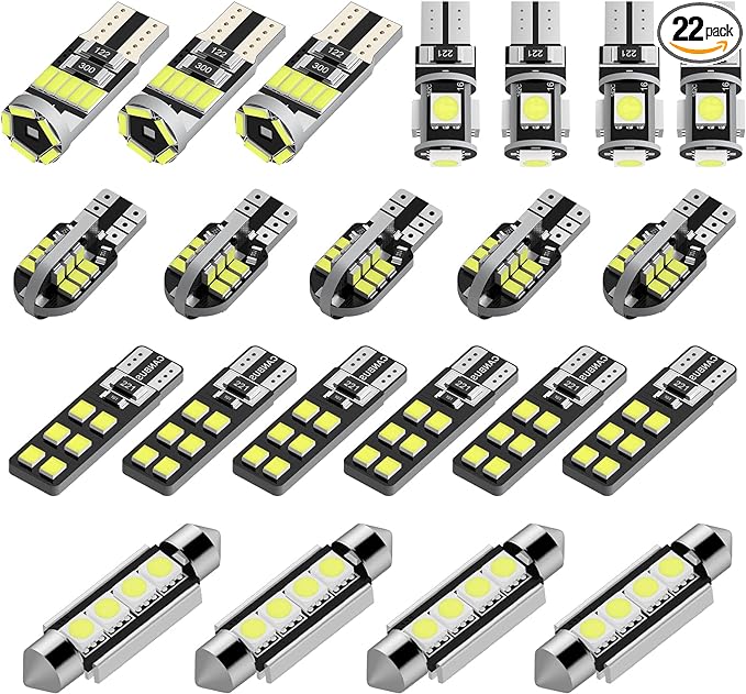 Justech 22PCs Can-Bus Error Free LED SMD Bulbs Kit Set Spare Parts for ...