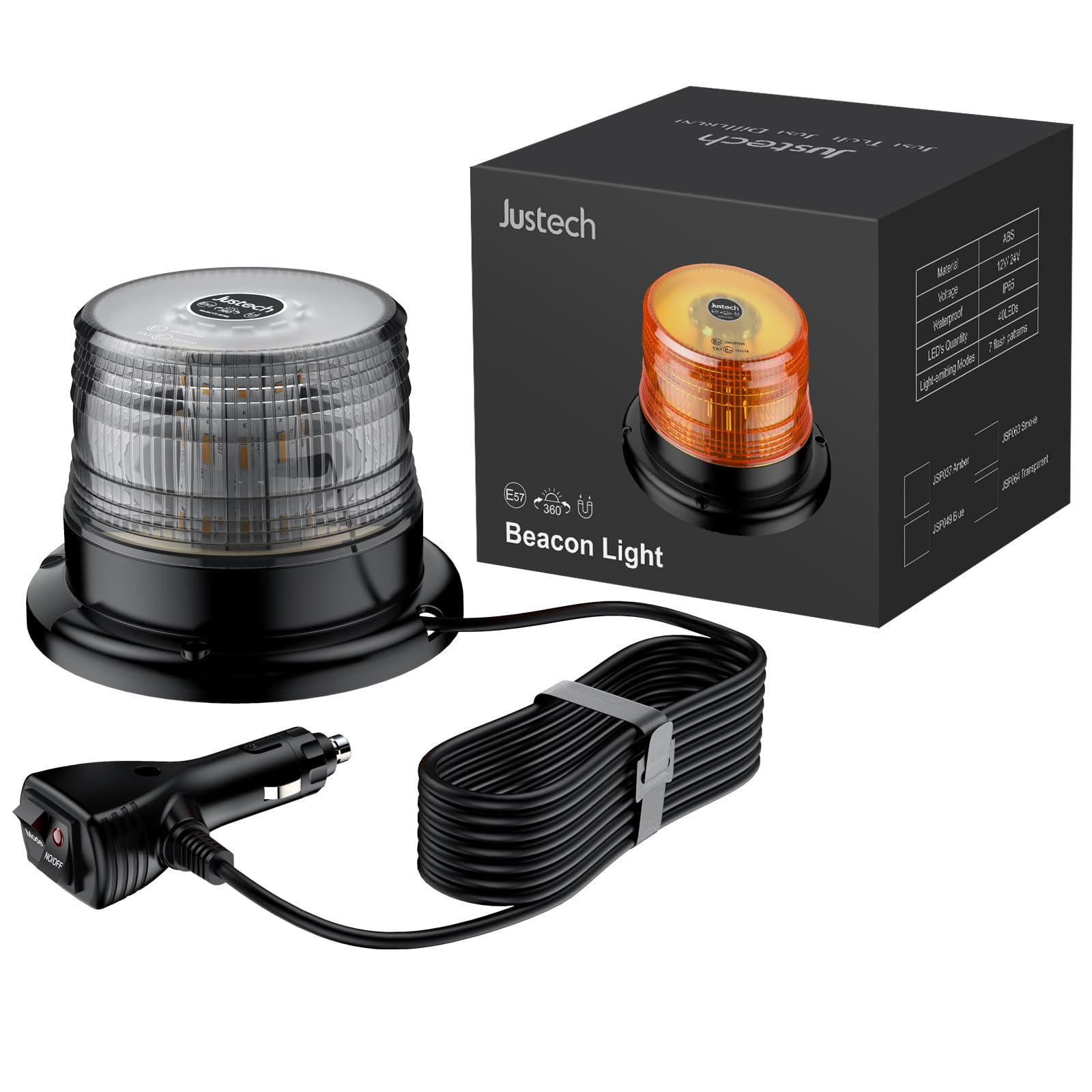 Justech 40 LEDs Amber YPF5 Flashing Beacon Lights, Magnetic Emergency ...