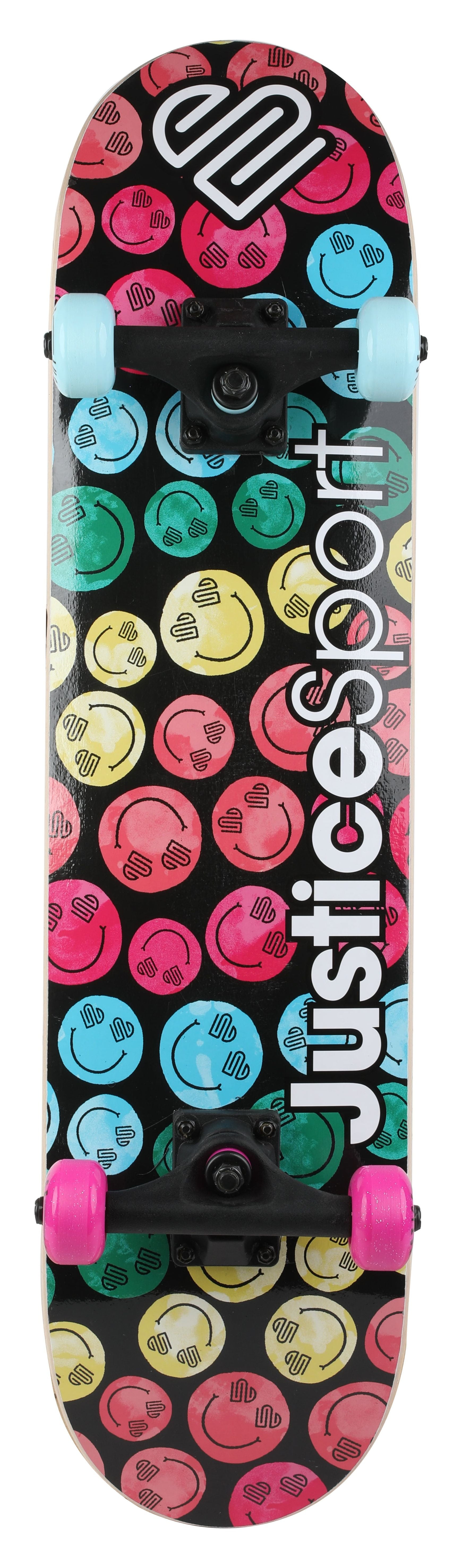 Justice Kids Smiley Junior Skateboard 31x7.5 Durable Stylish Beginner ...