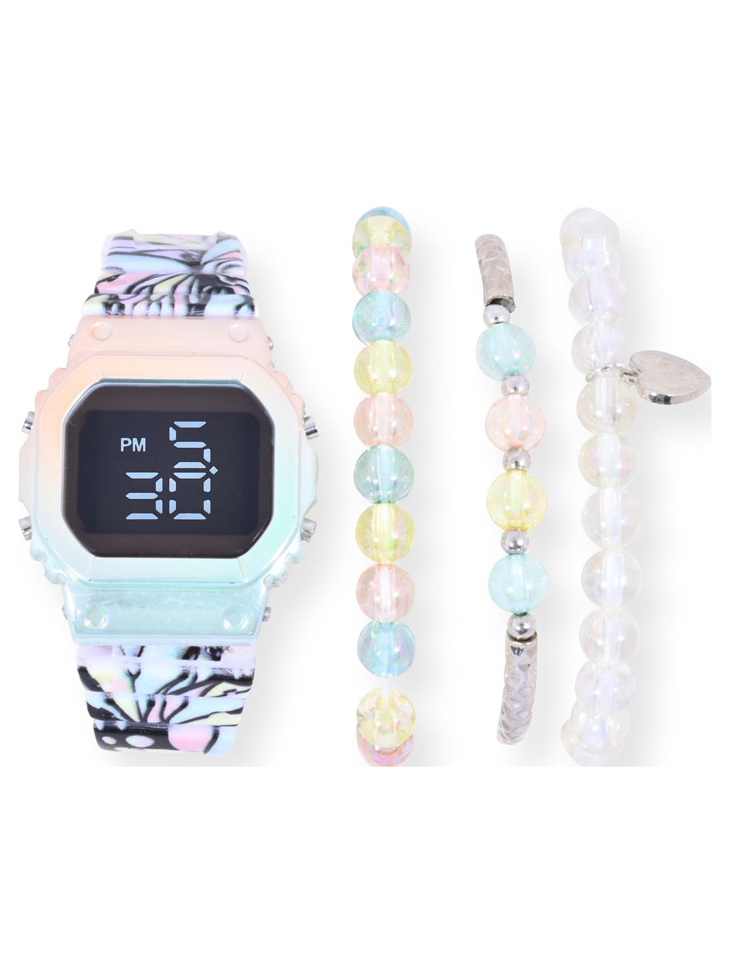 Justice 4pc Unisex LED Watch and Bracelet Set in Butterfly and Hearts ...