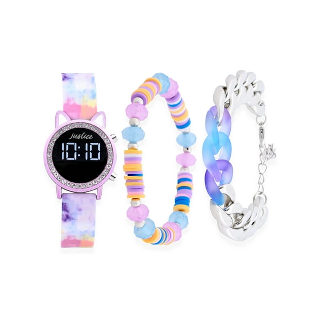 Justice Bear Ears LED Watch with Silicone Strap and Bracelets Set ...