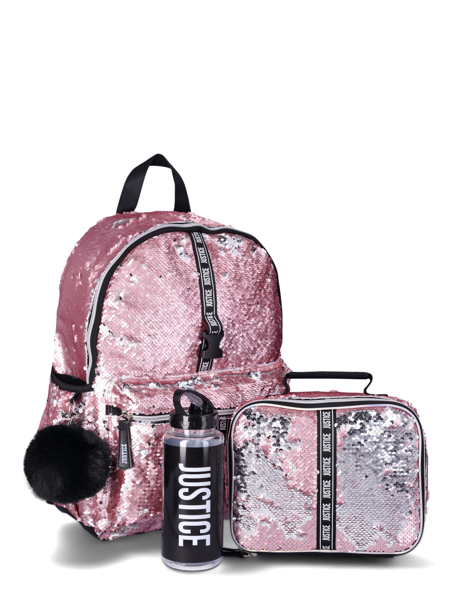 Justice Bushed Sequins Girls 17" 4-Piece Backpack Set with Lunch Bag ...