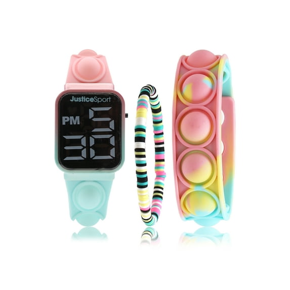 Justice Female Child Silicone Watch Bracelet Set in Pastel Colors ...