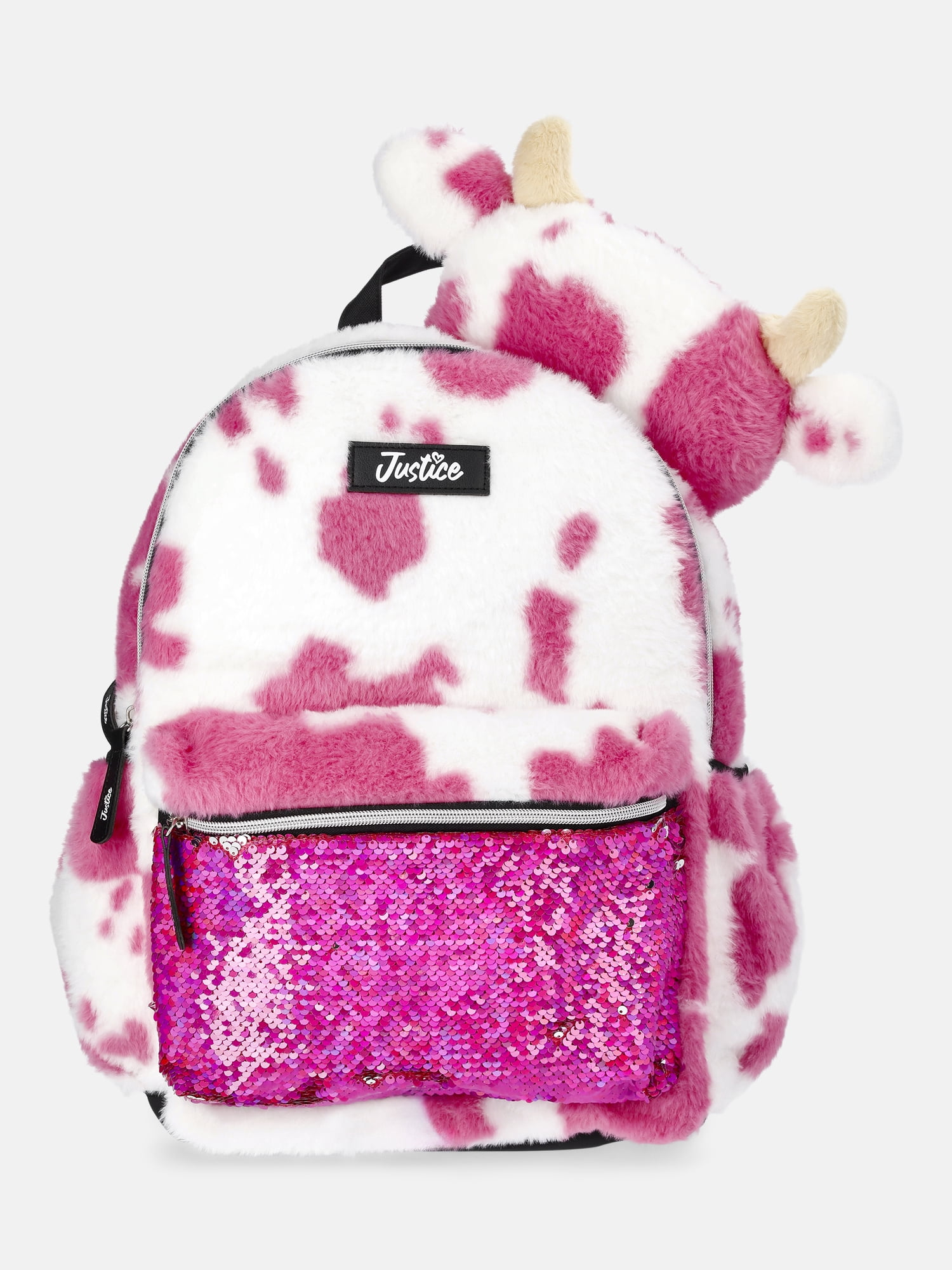 Justice Girl's 17" Ruby The Cow Sequined Plush Critter Backpack, Pink ...