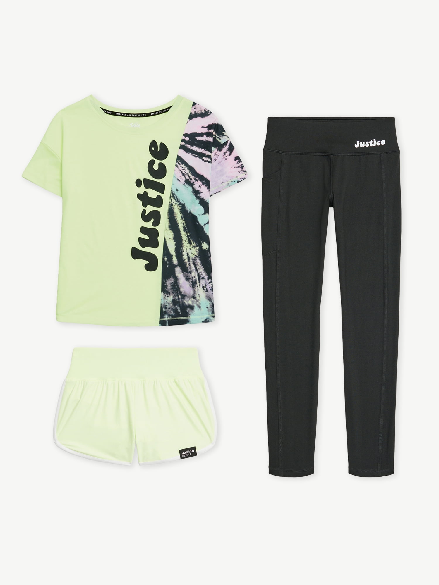 Justice Girl's 3pc Tee, Short and Legging Set, Sizes XS-XL & Plus ...
