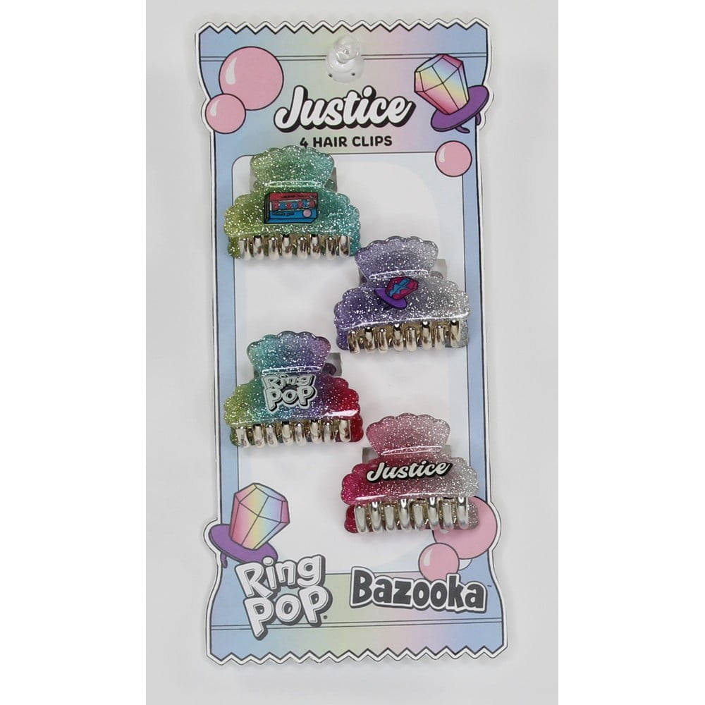 Justice Girl's Bazooka Ring Pop Mini Claw Clips, 4-Piece, Multi ...