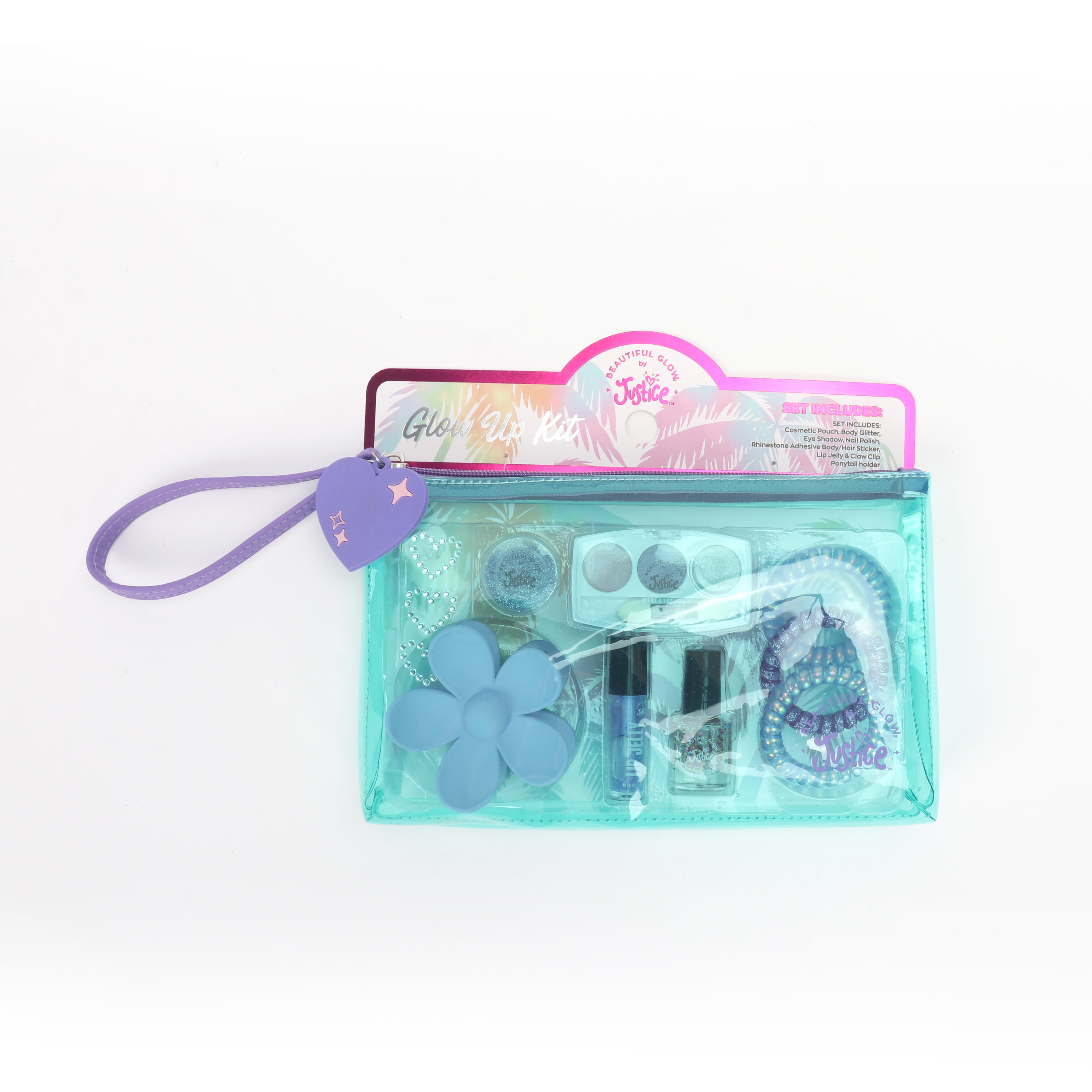 Justice Girl's Glow Up Kit and Wristlet Pouch Set, 10-Piece Set, Teal ...