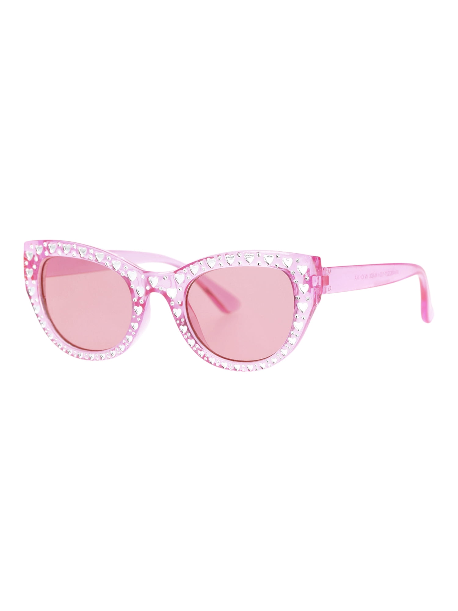 Justice Girl's Pink Heart Stud Embellished Cat-Eye Sunglasses with UV ...