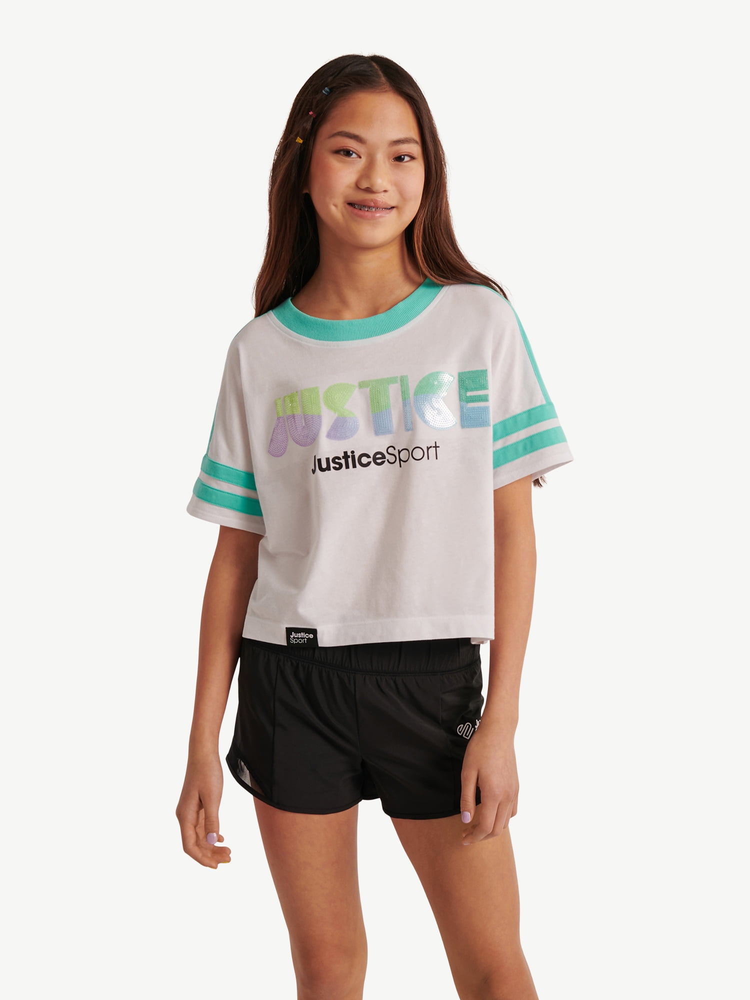 Justice Girl's J-Sport Active T-Shirt, Sizes XS-XLP, Sequin Logo ...
