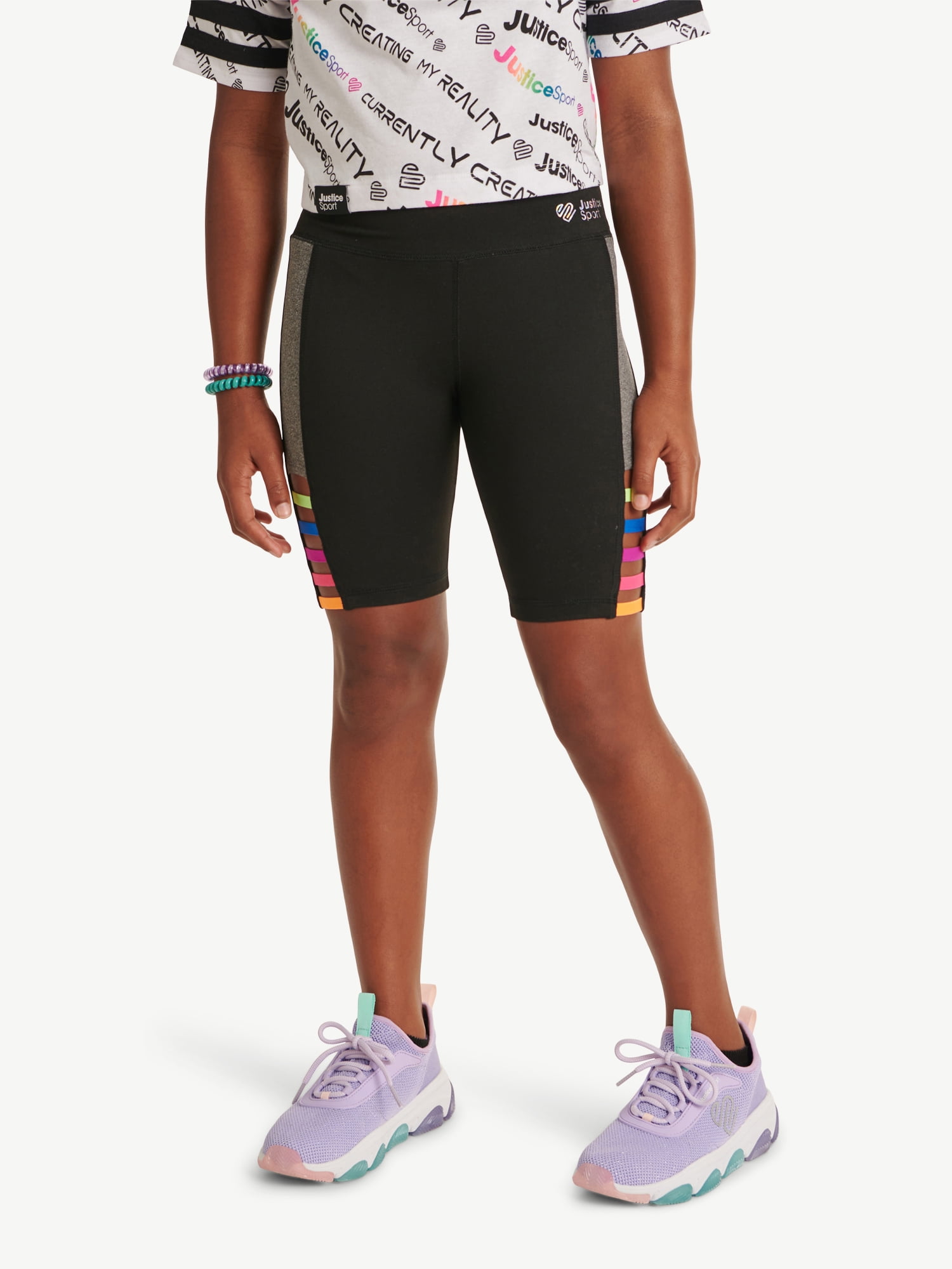 Justice Girl's J-Sport Rainbow Trim Bike Short, Sizes XS-XLP - Walmart.com