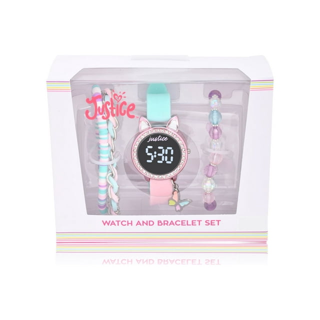 Justice Girl's LED Silicone Watch and Matching Bracelet 4 Piece Set ...