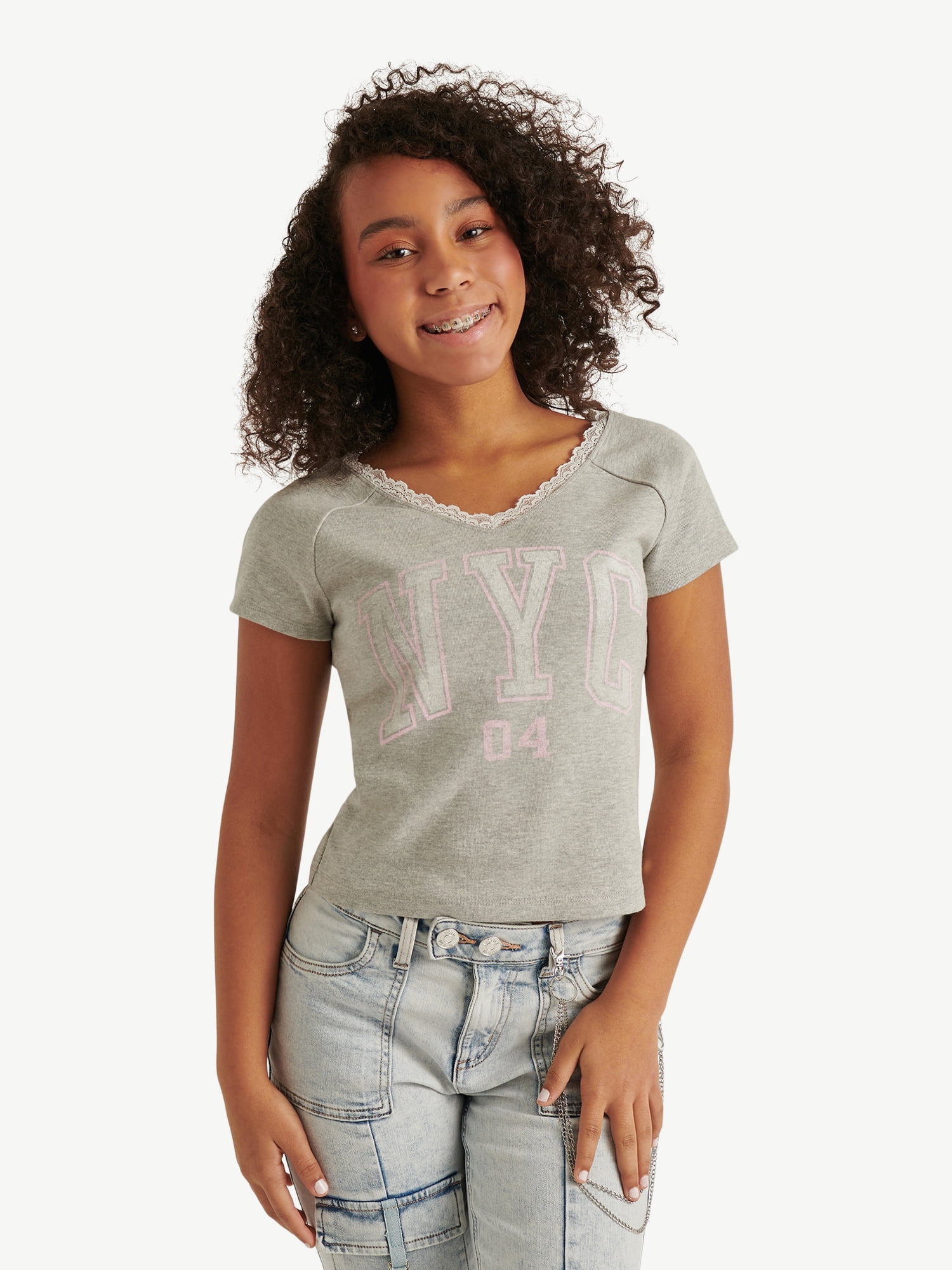 Justice Girl's Lace Trim Graphic Tee, Sizes XS - XLP - Walmart.com