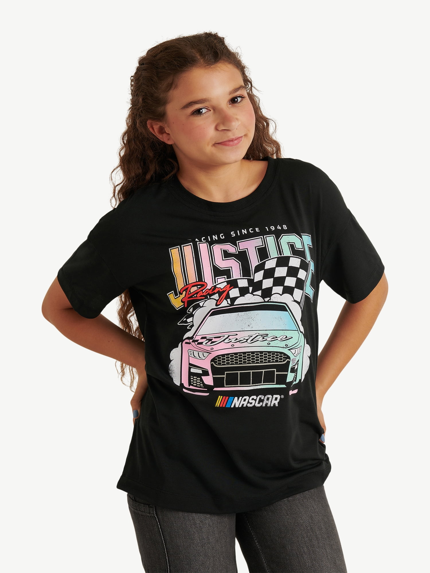 Justice Girl's NASCAR X Justice Collab Oversized Tee, Sizes XS - XLP ...