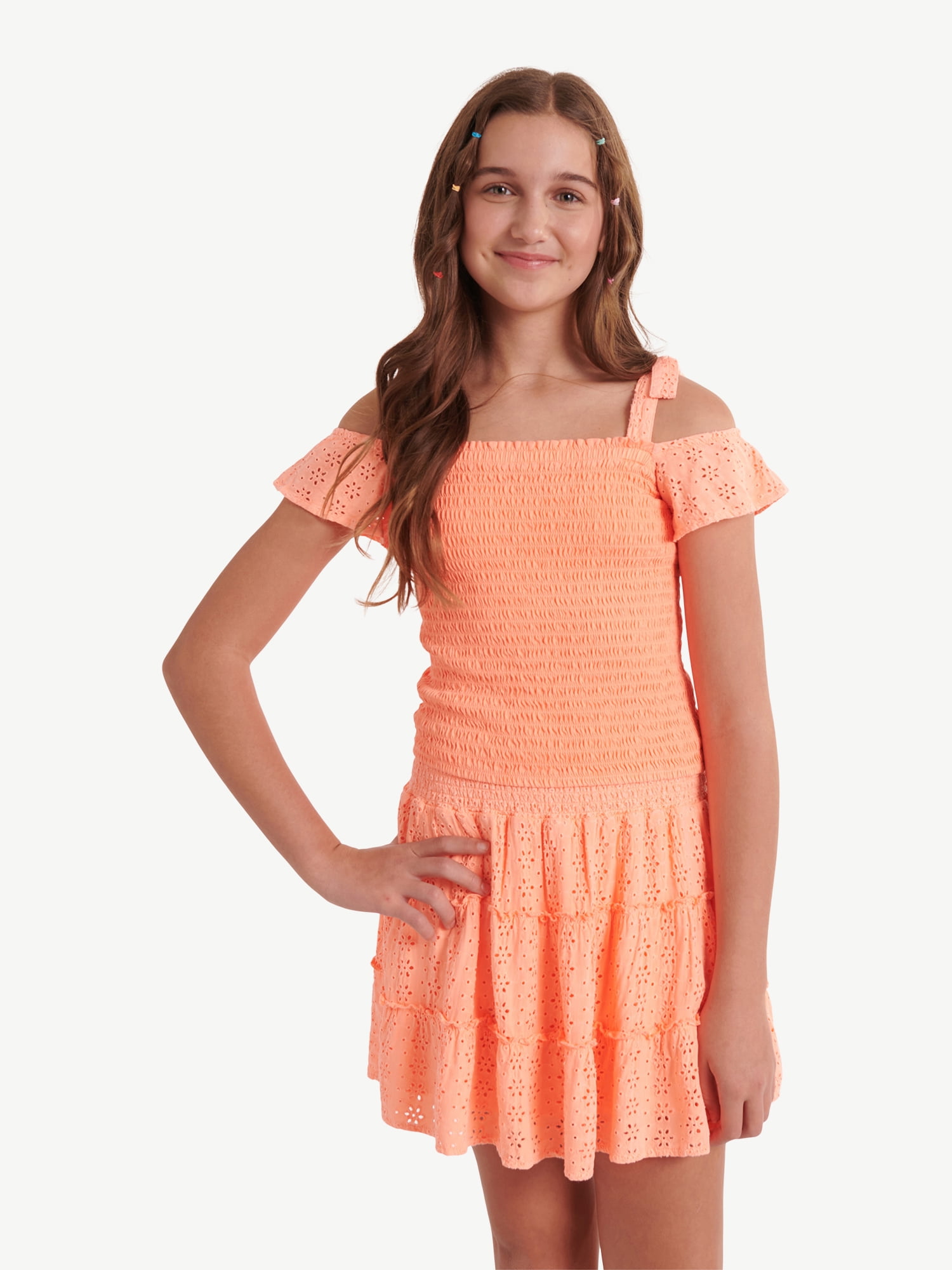 Justice Girl's Smocked Short Sleeve Cold Shoulder Top, Sizes XS-XLP ...