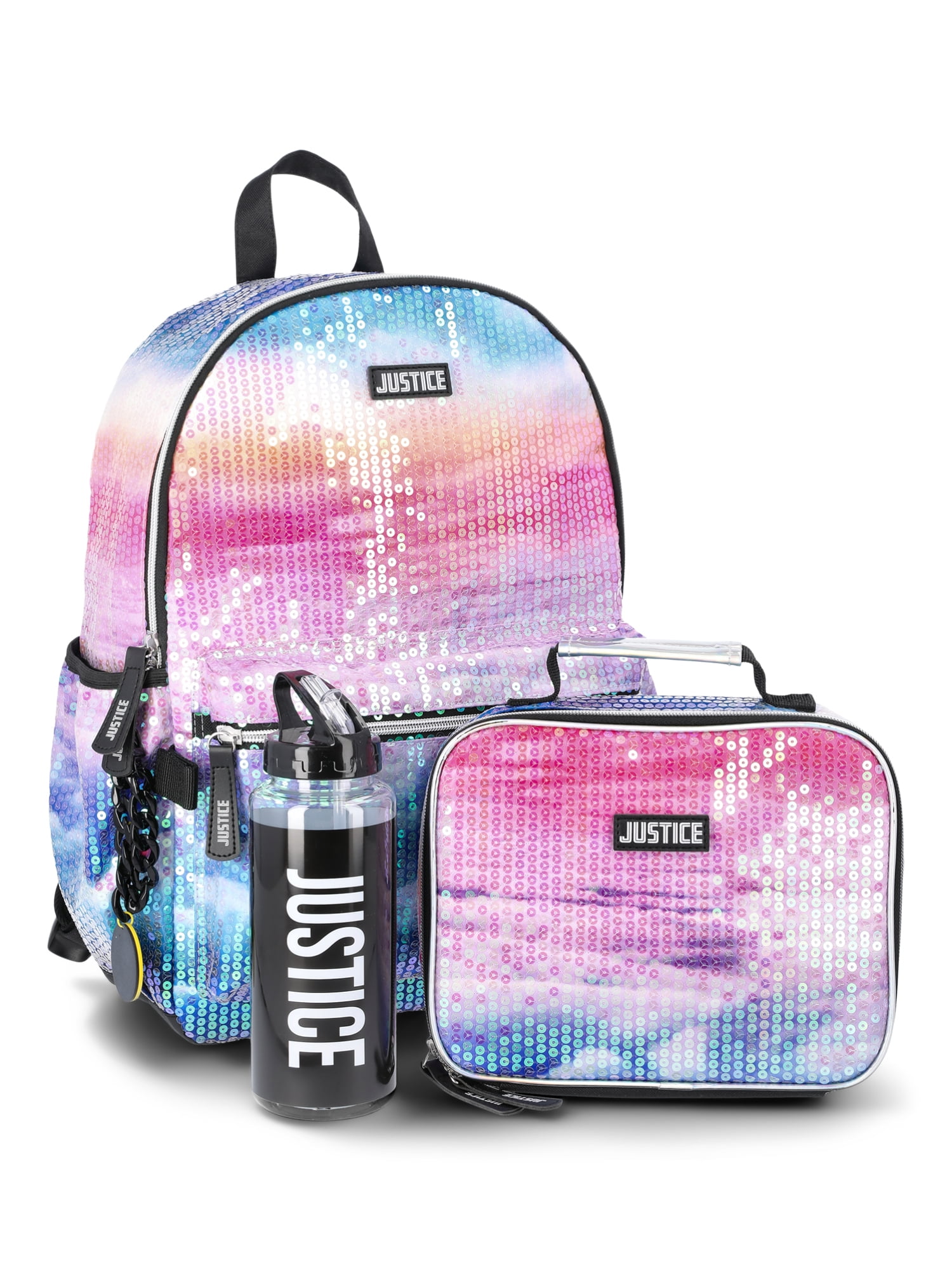 Justice Girls 17" Iridescent Sequined Backpack, Lunch Bag, Water Bottle ...