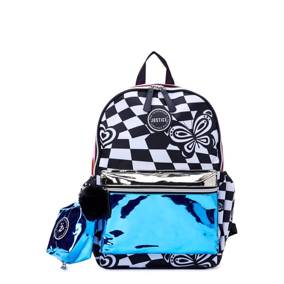 Justice Girls 17" Laptop Backpack with Pouch 2-Piece Set, Checkered ...