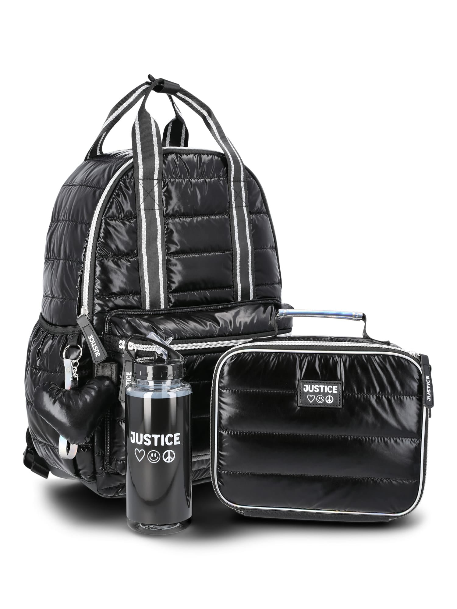 Justice Girls 17" Shimmer Quilted Backpack, Lunch Bag, Water Bottle ...