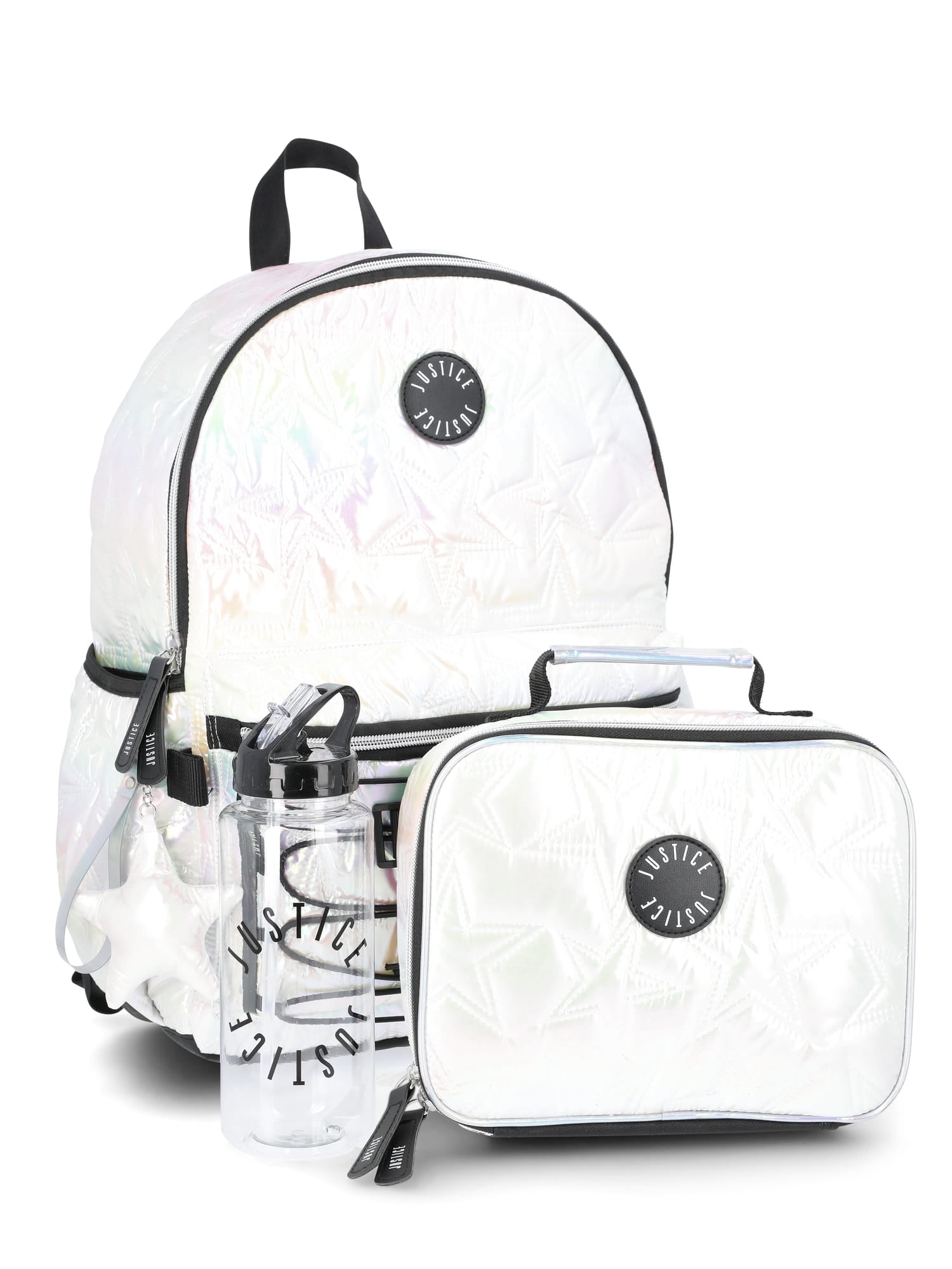 Justice Girls 17" Shimmer Quilted Backpack, Lunch Bag, Water Bottle ...